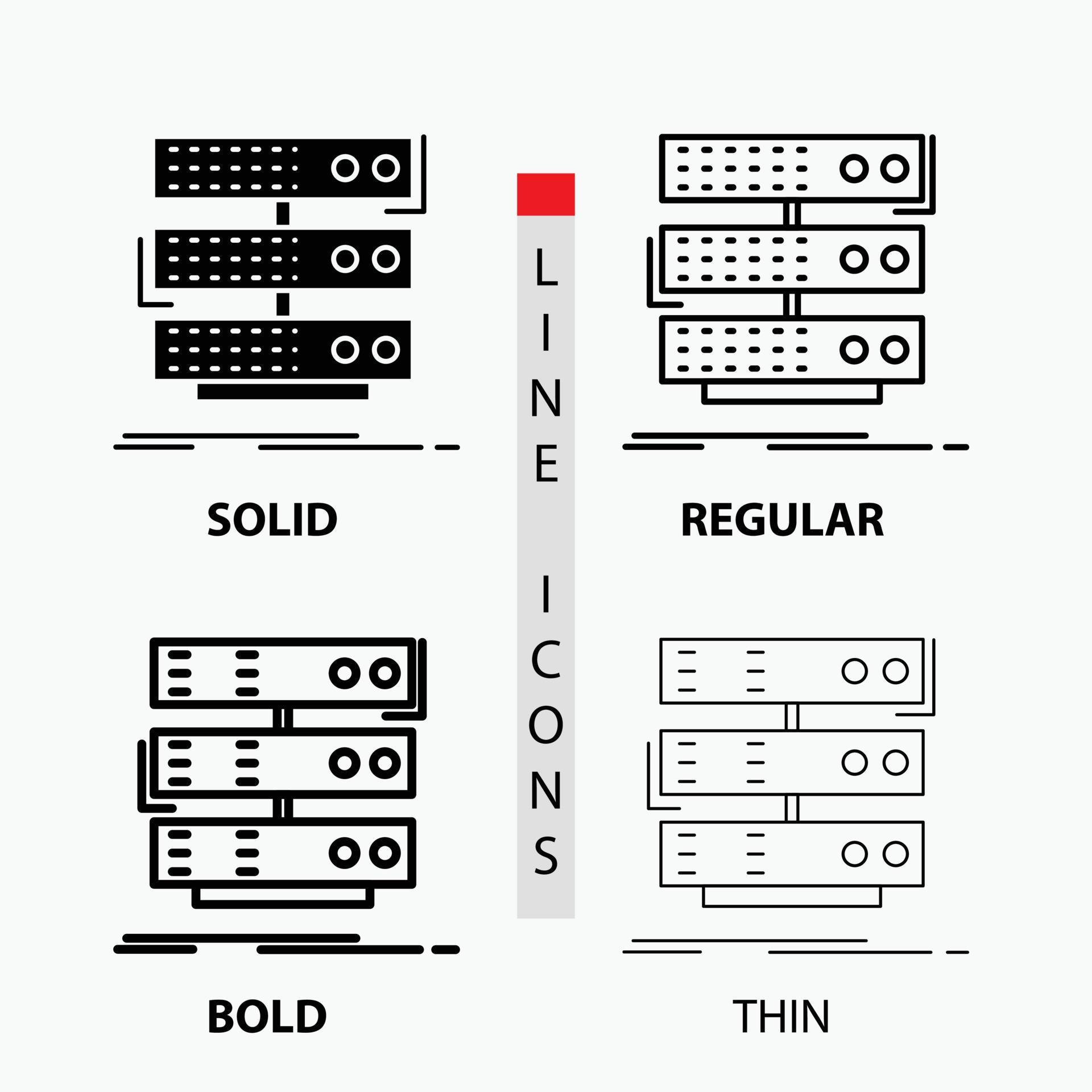 server. storage. rack. database. data Icon in Thin. Regular. Bold Line and Glyph Style. Vector ...