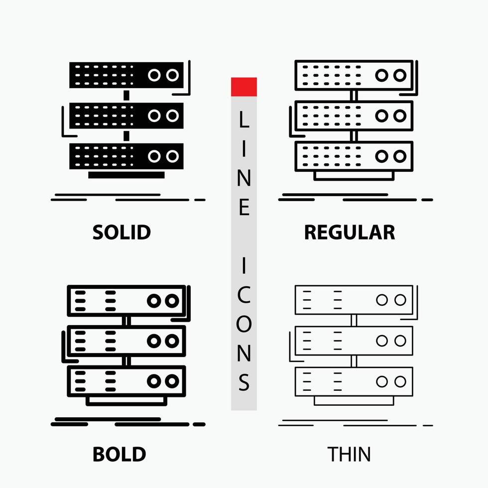 Server Storage Rack Database Data Icon In Thin Regular Bold Line And Glyph Style Vector