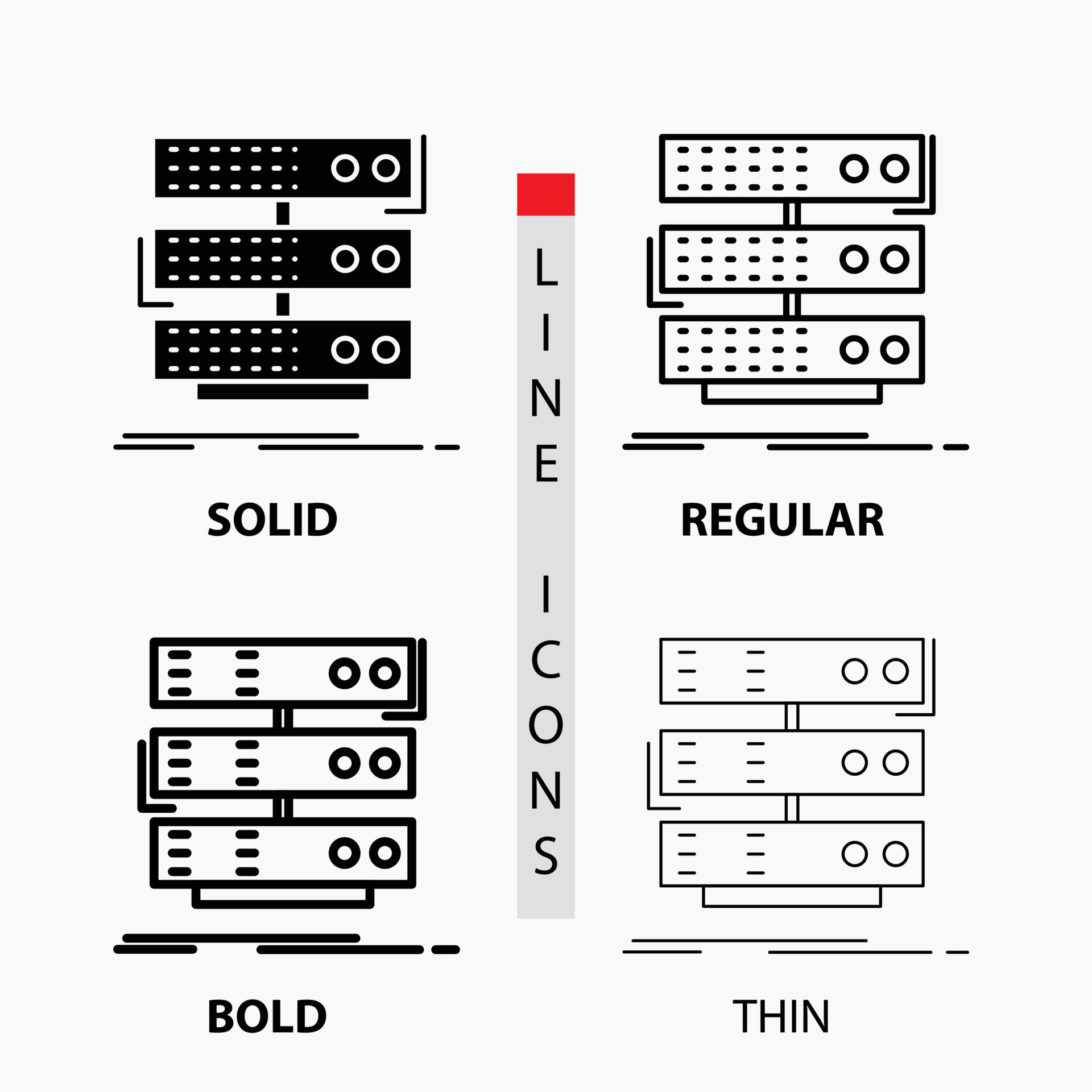 Server Storage Rack Database Data Icon In Thin Regular Bold Line And Glyph Style Vector