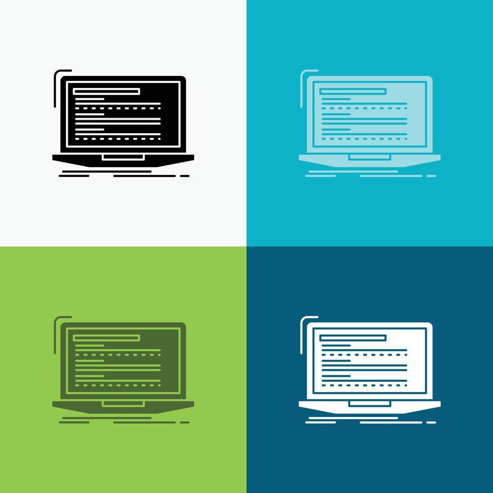Code Coding Computer Monoblock Laptop Icon Over Various Background Glyph Style Design