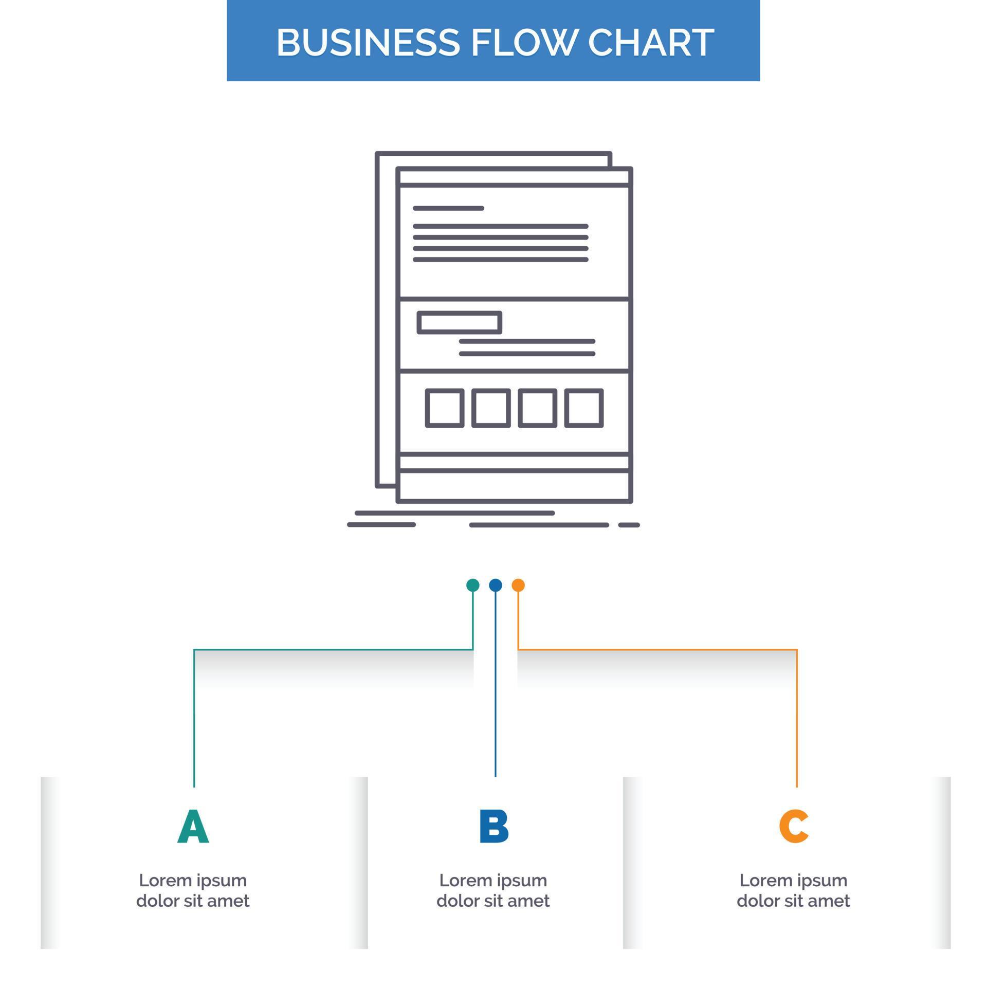 Browser Dynamic Internet Page Responsive Business Flow Chart Design With 3 Steps Line Icon