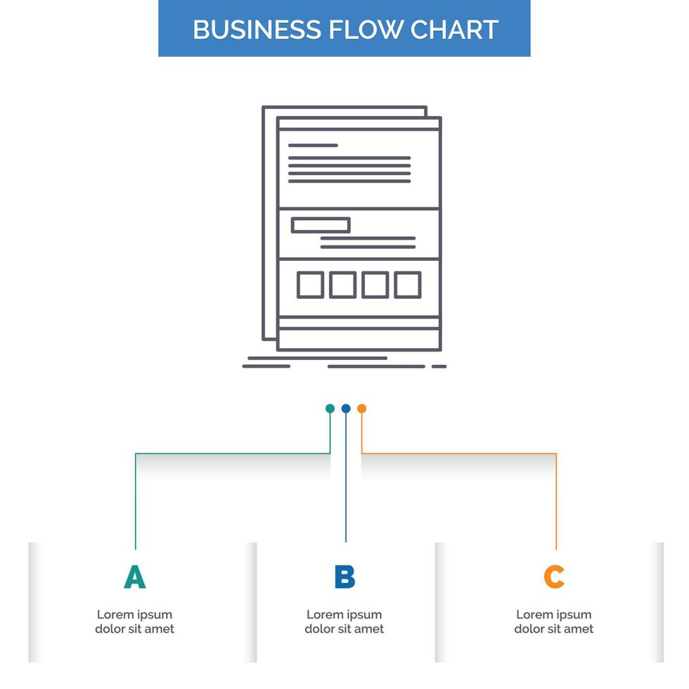 Browser Dynamic Internet Page Responsive Business Flow Chart Design With 3 Steps Line Icon