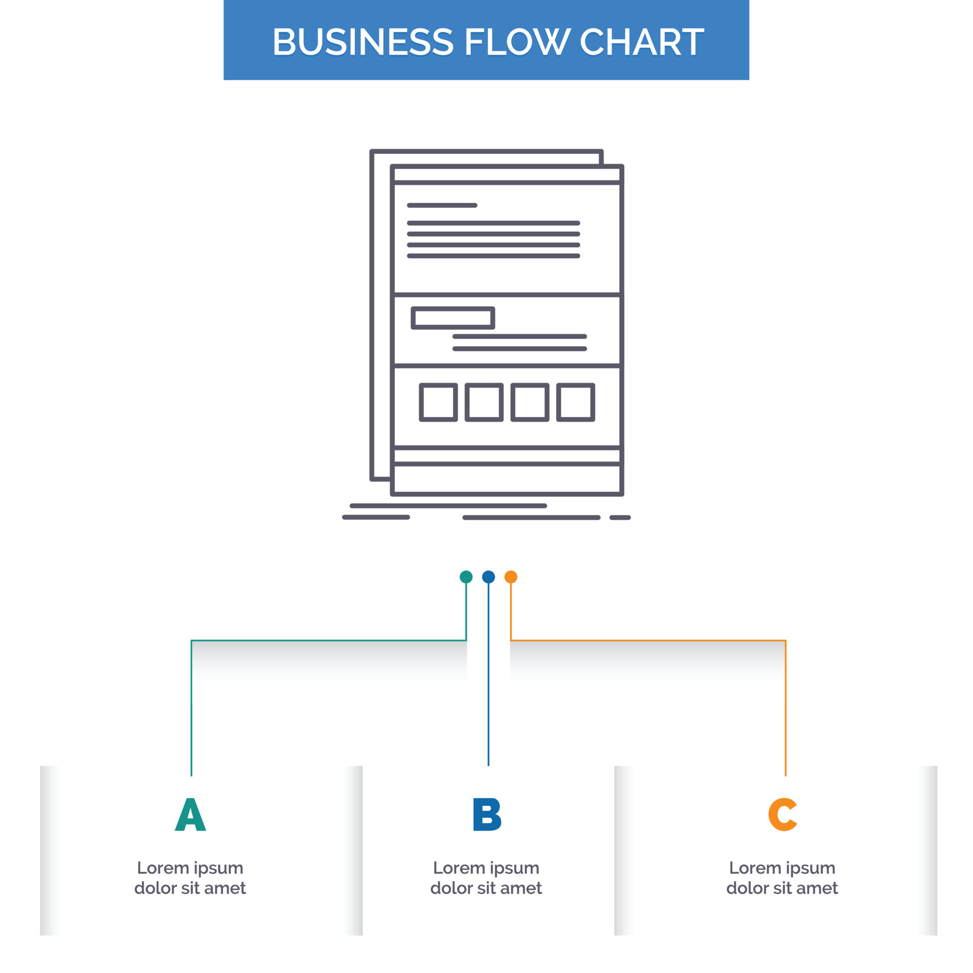 Browser Dynamic Internet Page Responsive Business Flow Chart Design With 3 Steps Line Icon