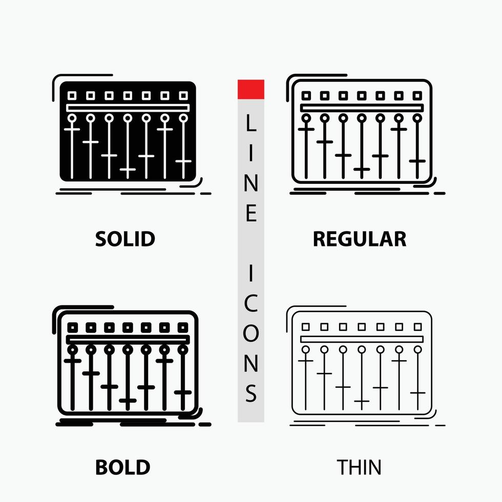 Console. dj. mixer. music. studio Icon in Thin. Regular. Bold Line and Glyph Style. Vector ...