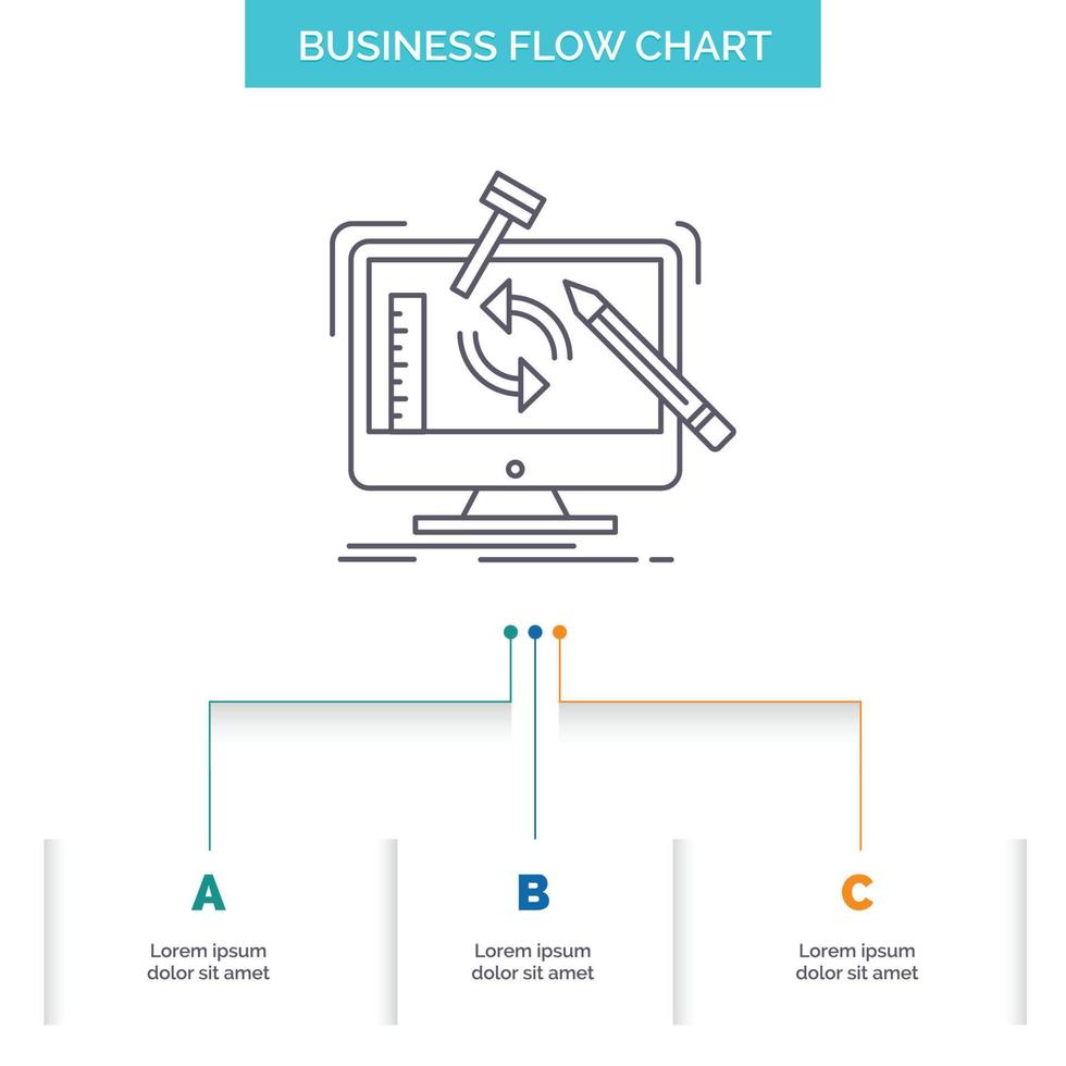 engineering. project. tools. workshop. processing Business Flow Chart Design with 3 Steps. Line ...