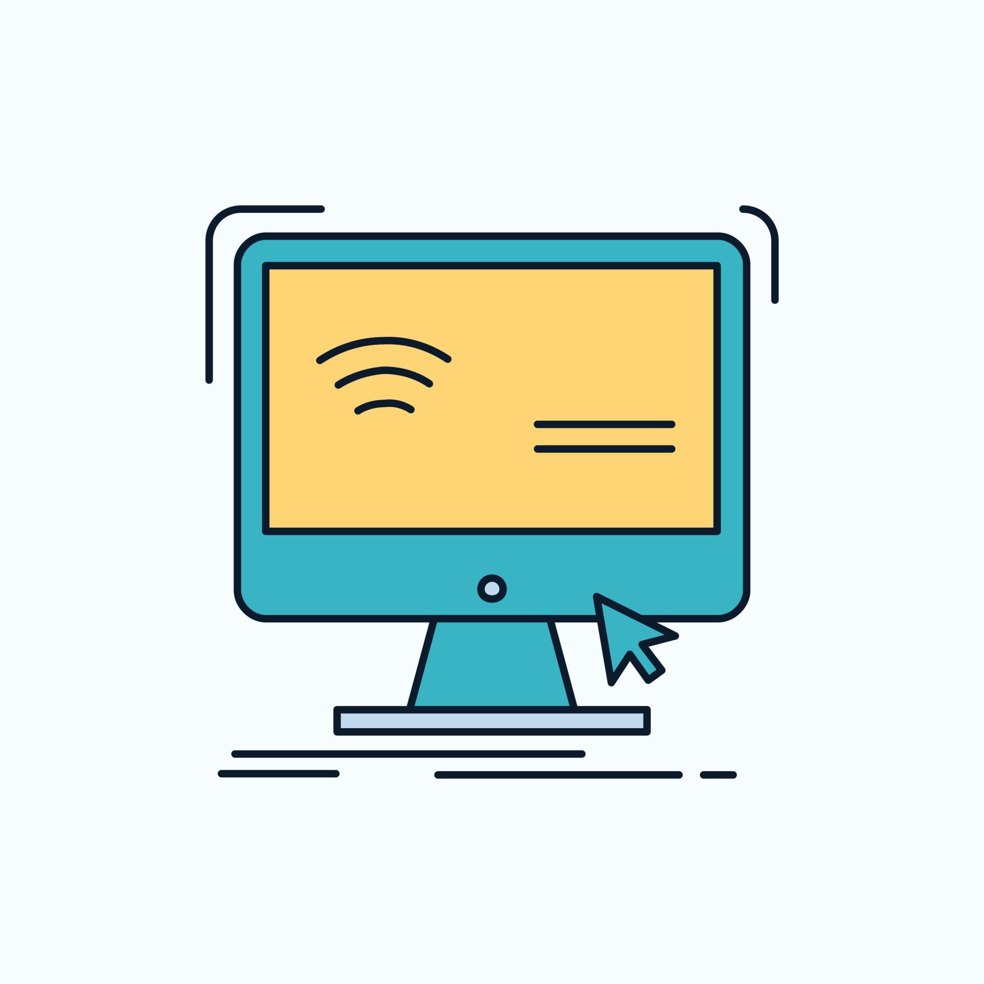 Control. computer. monitor. remote. smart Flat Icon. green and Yellow sign and symbols for ...