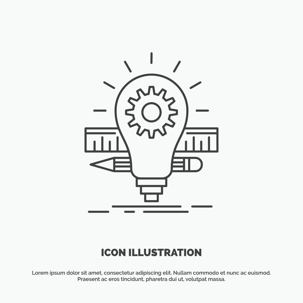 Development. idea. bulb. pencil. scale Icon. Line vector gray symbol for UI and UX. website or ...