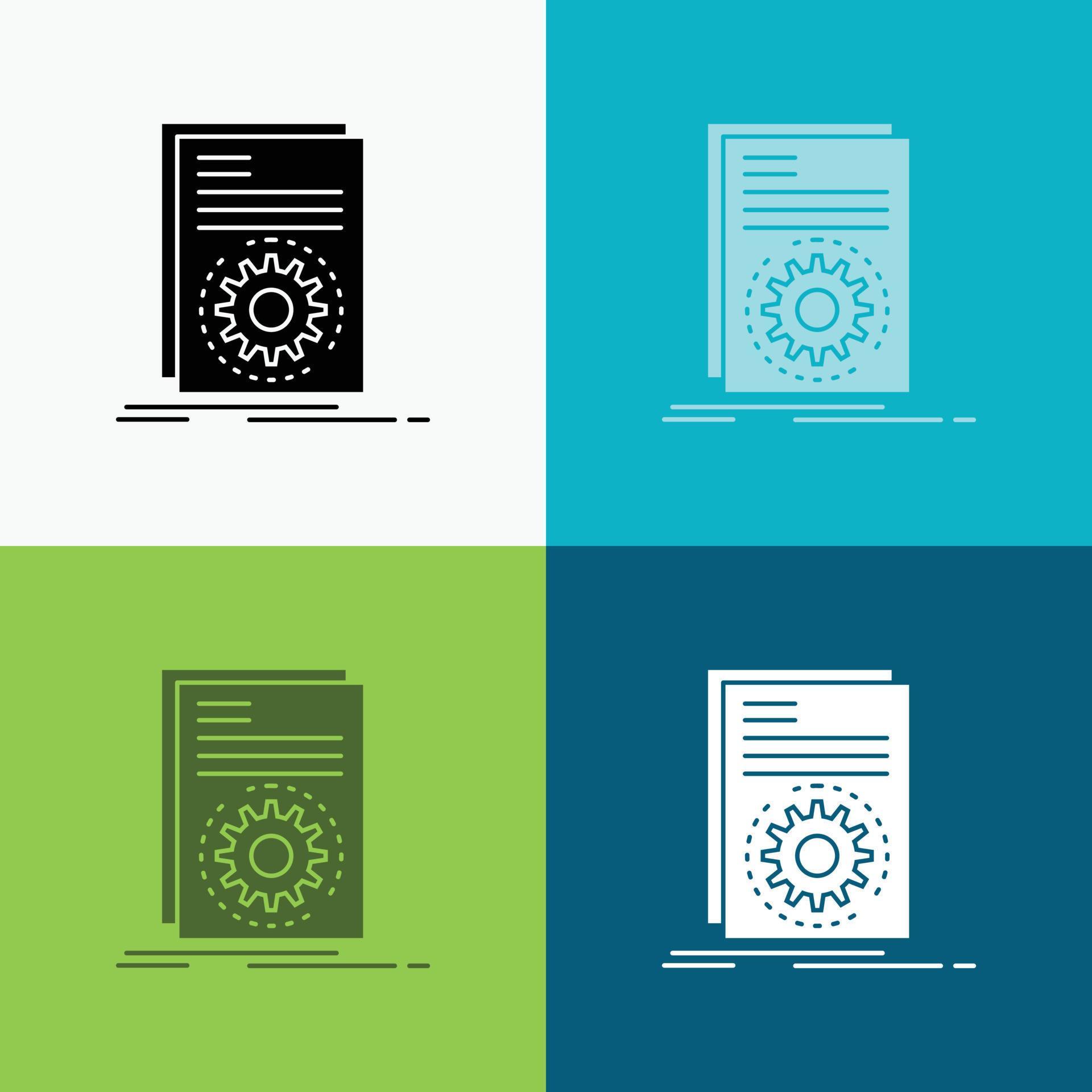 Code Executable File Running Script Icon Over Various Background Glyph Style Design