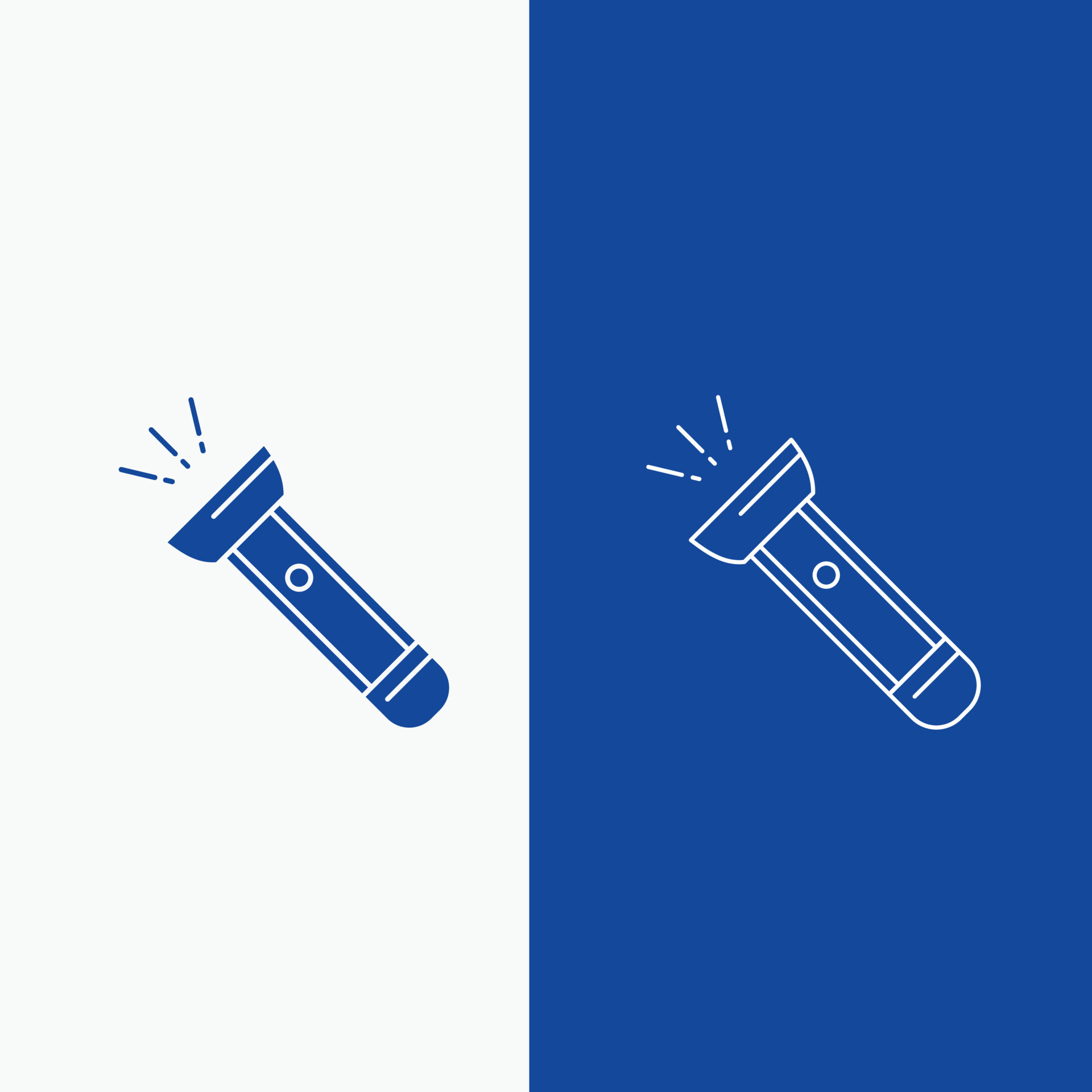 torch. light. flash. camping. hiking Line and Glyph web Button in Blue color Vertical Banner for ...