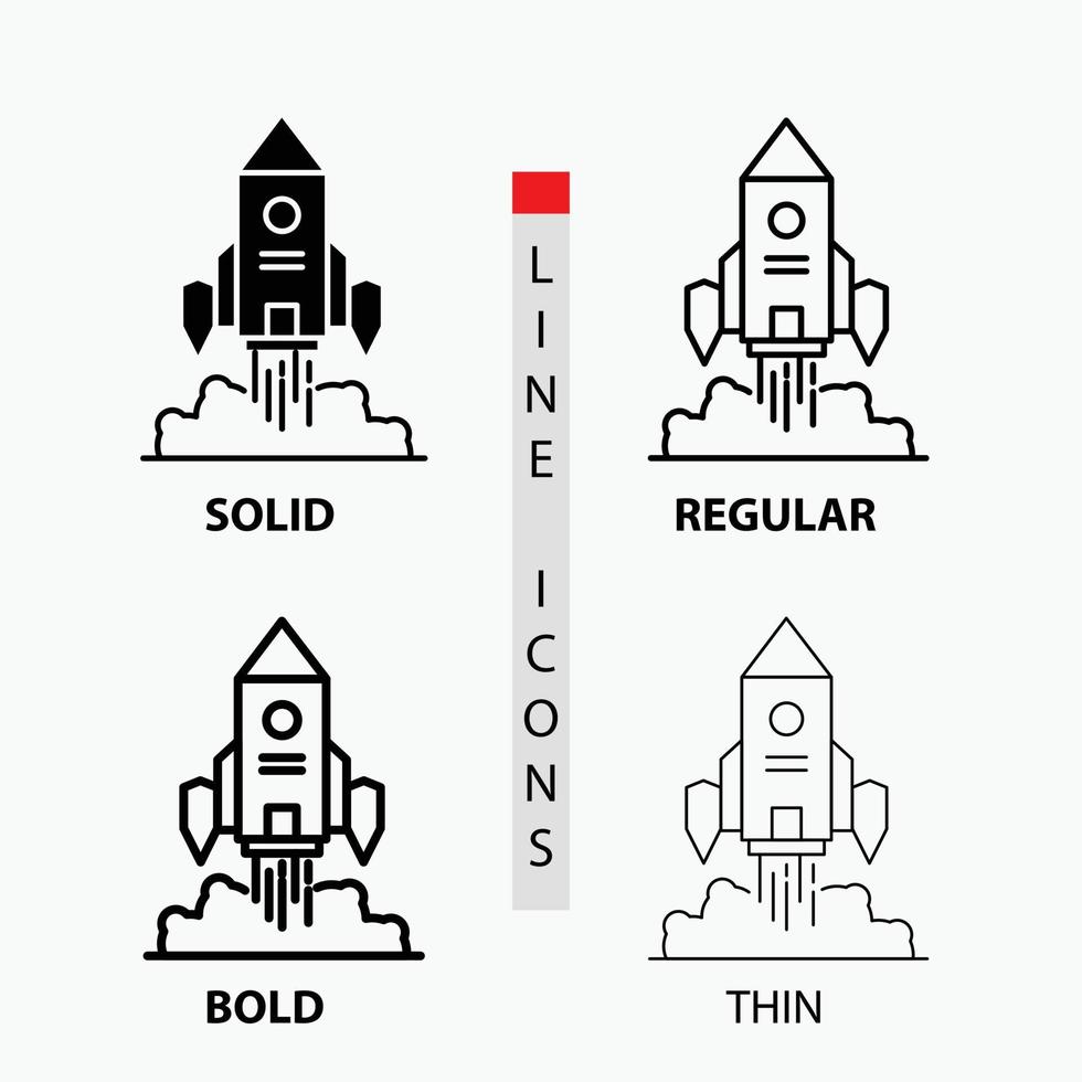 Rocket Spaceship Startup Launch Game Icon In Thin Regular Bold Line And Glyph Style
