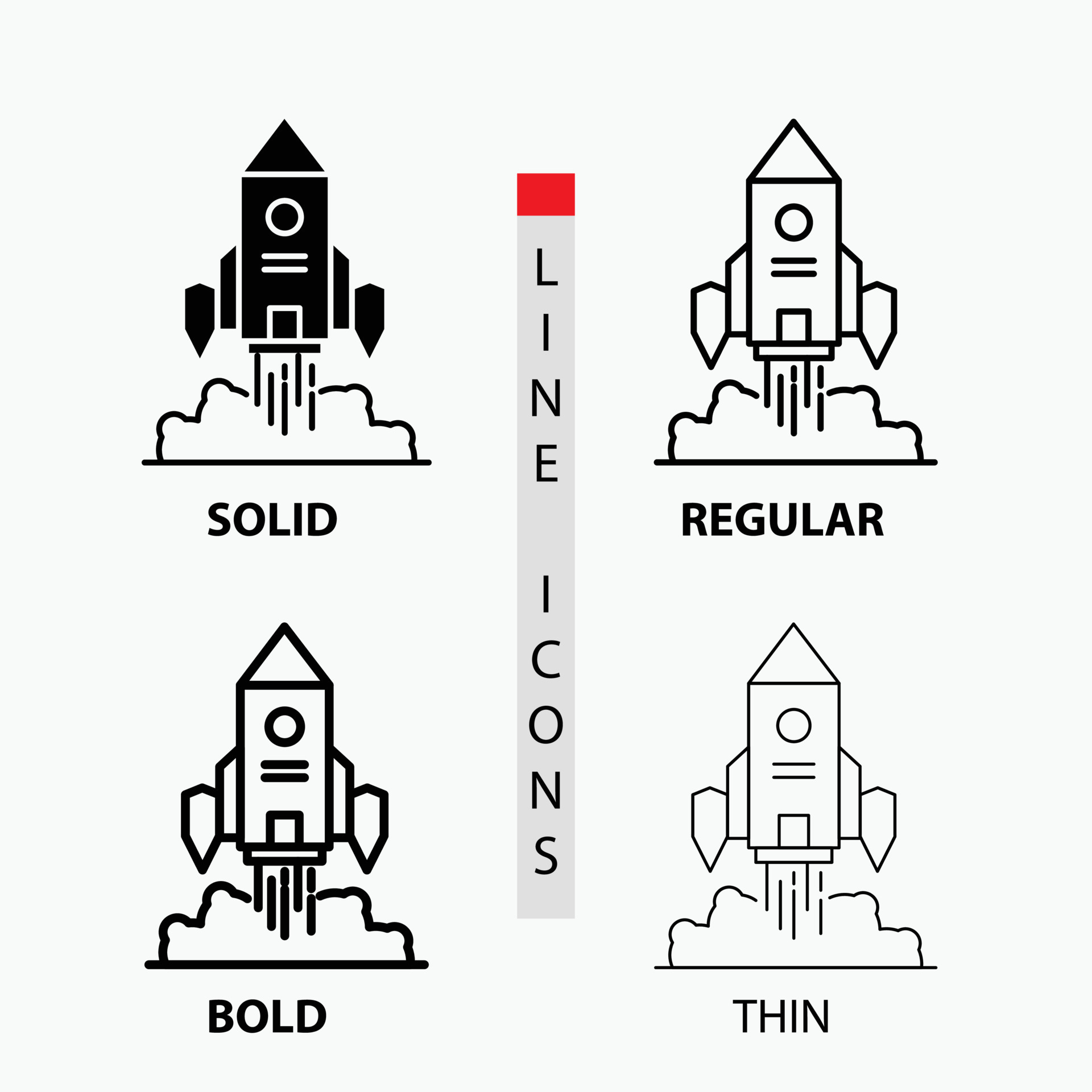 Rocket Spaceship Startup Launch Game Icon In Thin Regular Bold Line And Glyph Style
