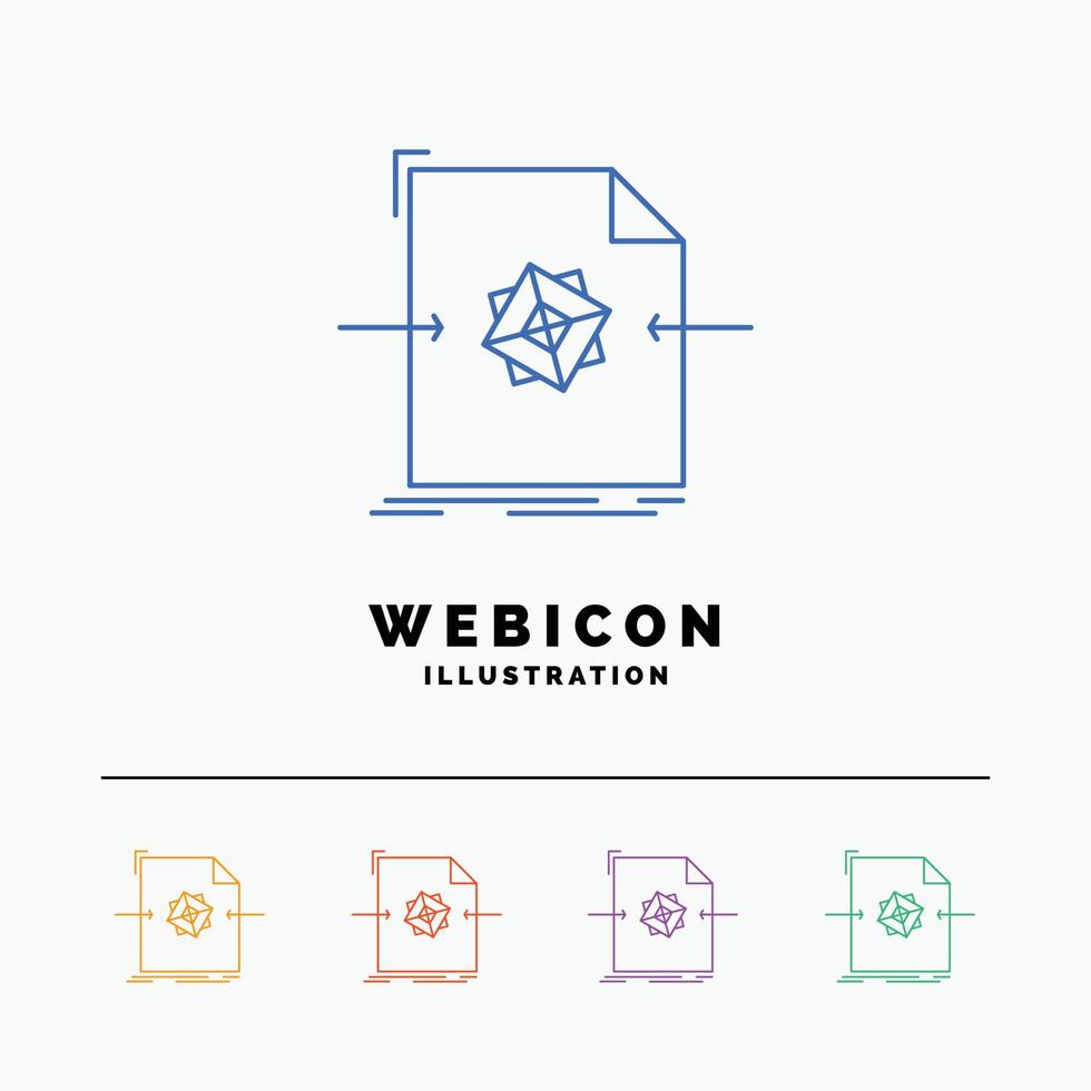 3d Document File Object Processing 5 Color Line Web Icon Template Isolated On White Vector