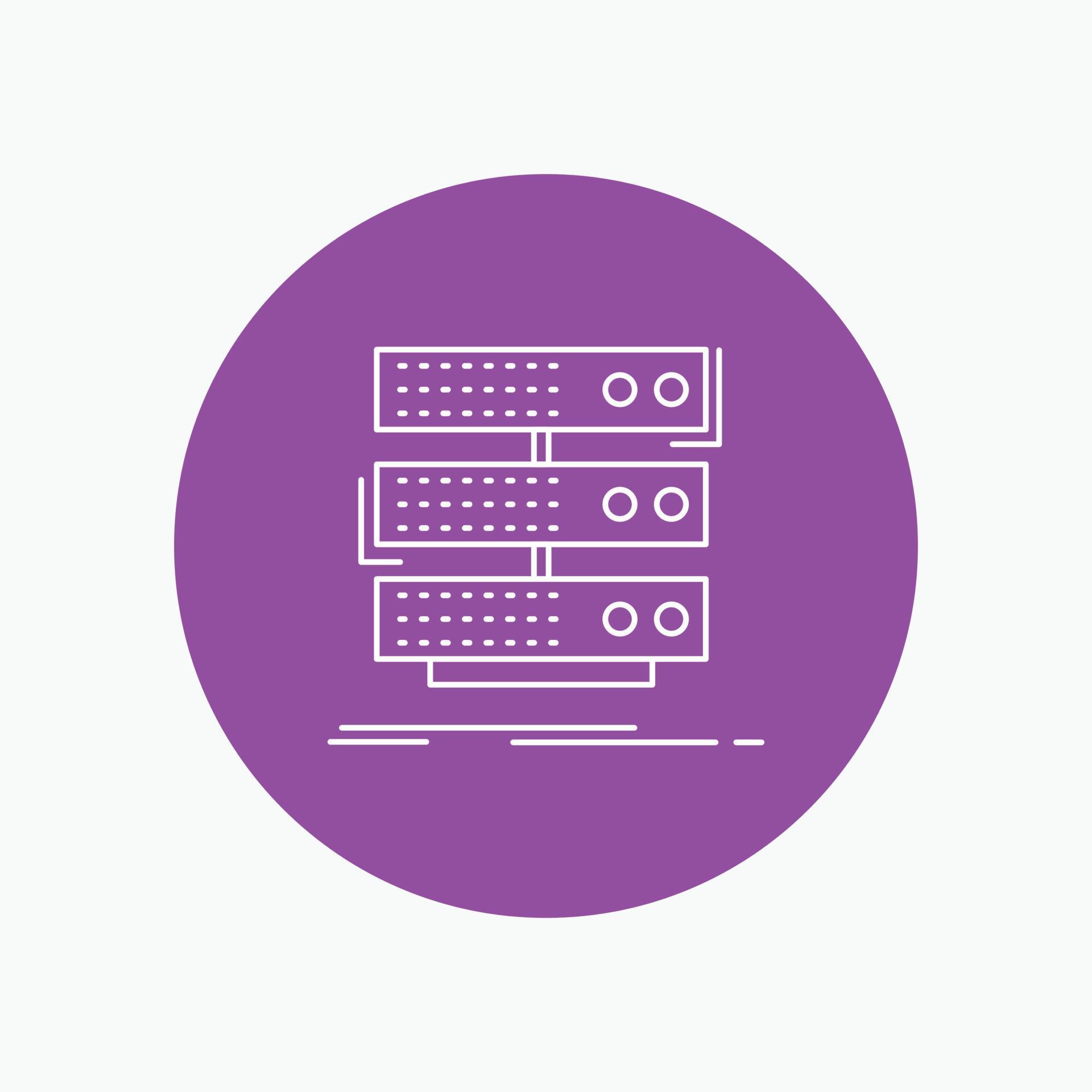 Server Storage Rack Database Data White Line Icon In Circle Background Vector Icon