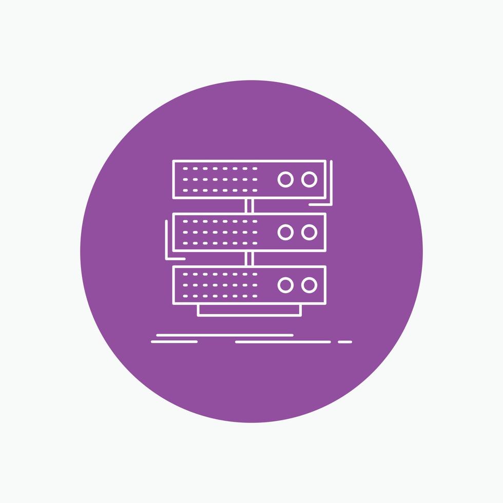 server. storage. rack. database. data White Line Icon in Circle background. vector icon ...