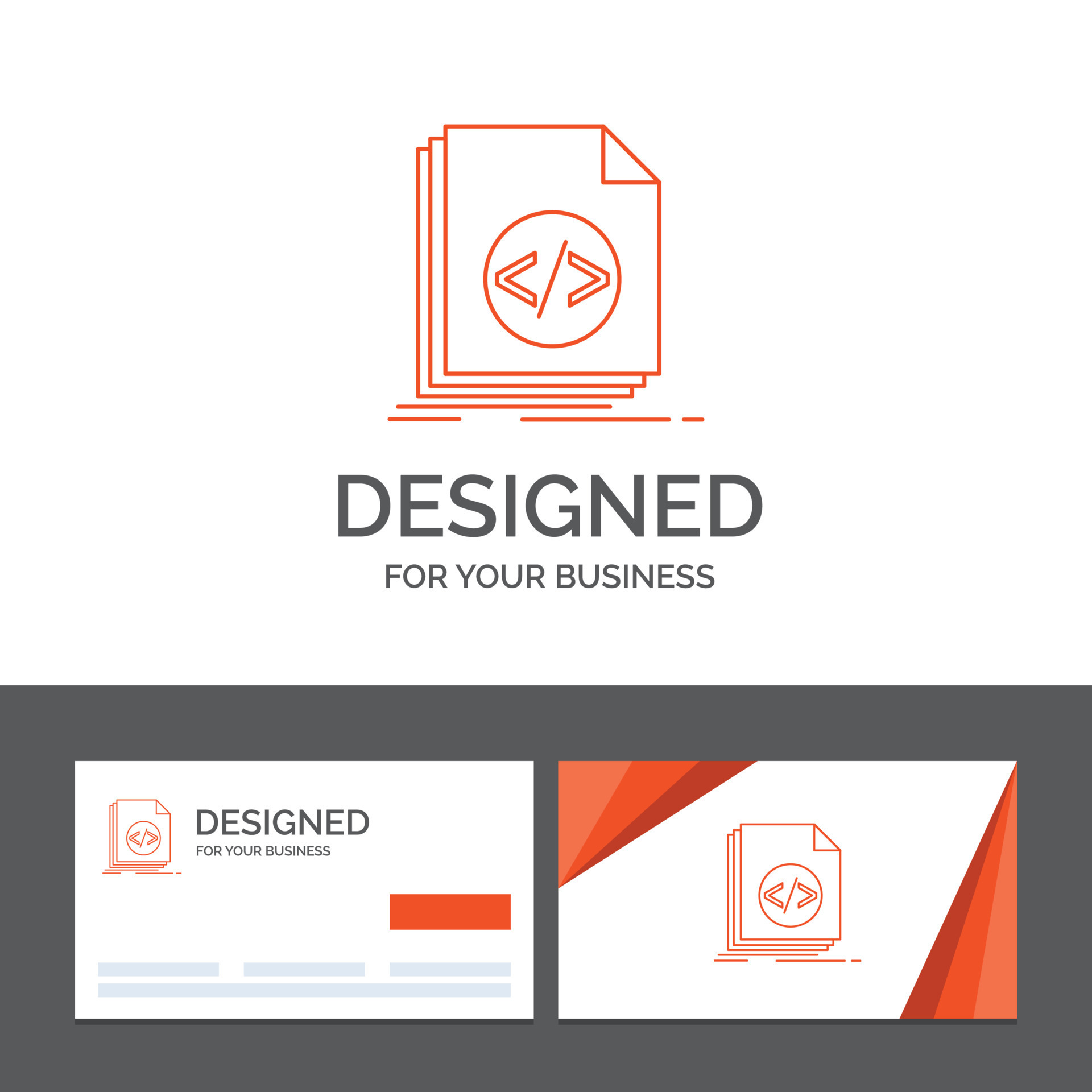 Business Logo Template For Code Coding File Programming Script Orange Visiting Cards With