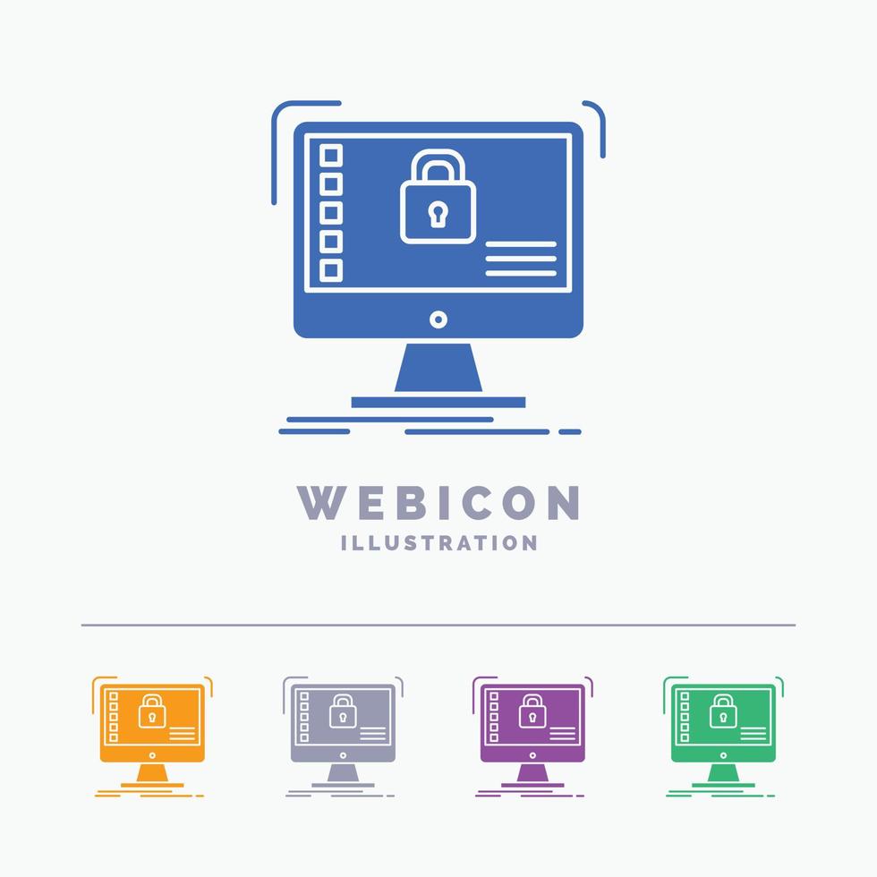 secure. protection. safe. system. data 5 Color Glyph Web Icon Template isolated on white. Vector ...