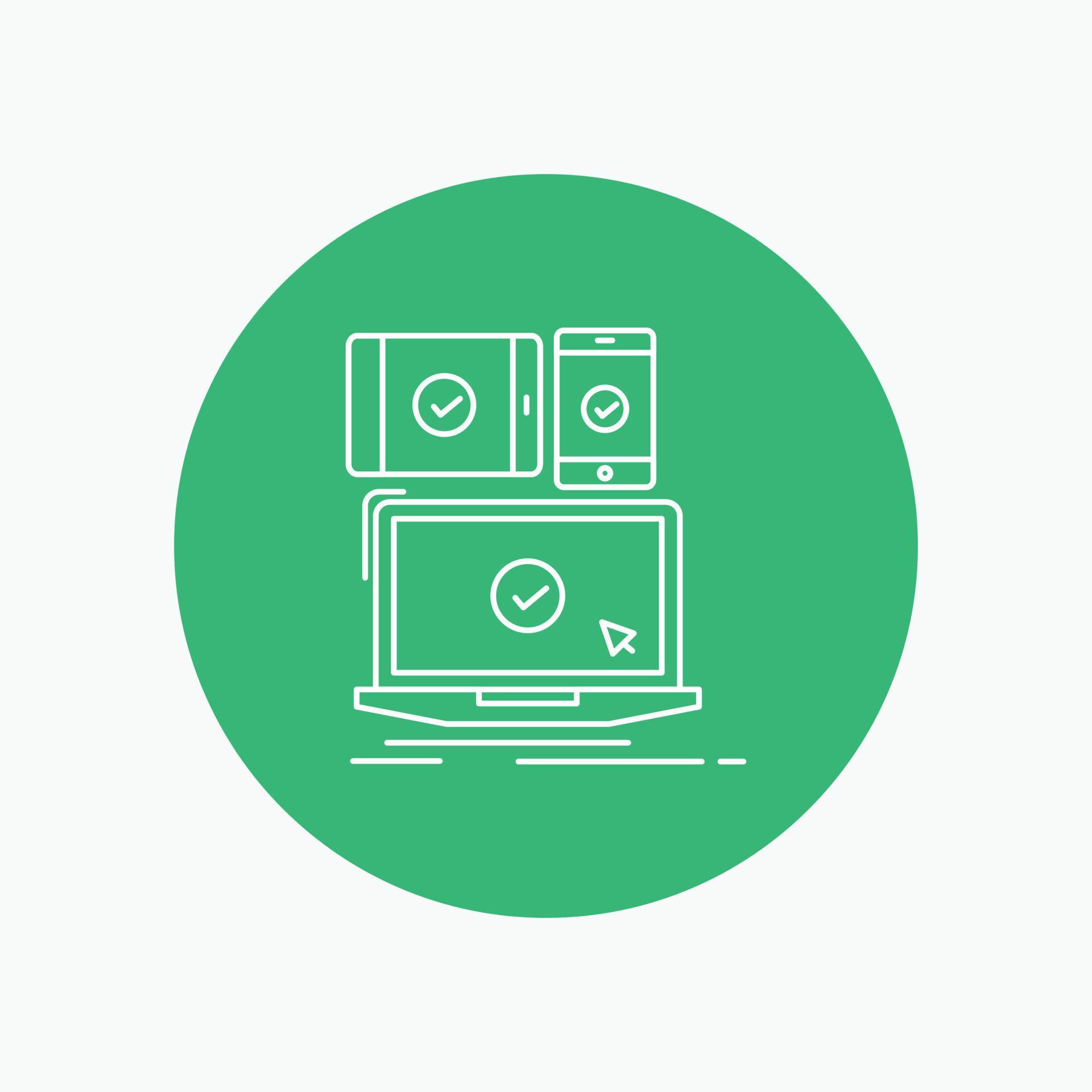 computer. devices. mobile. responsive. technology White Line Icon in Circle background. vector ...