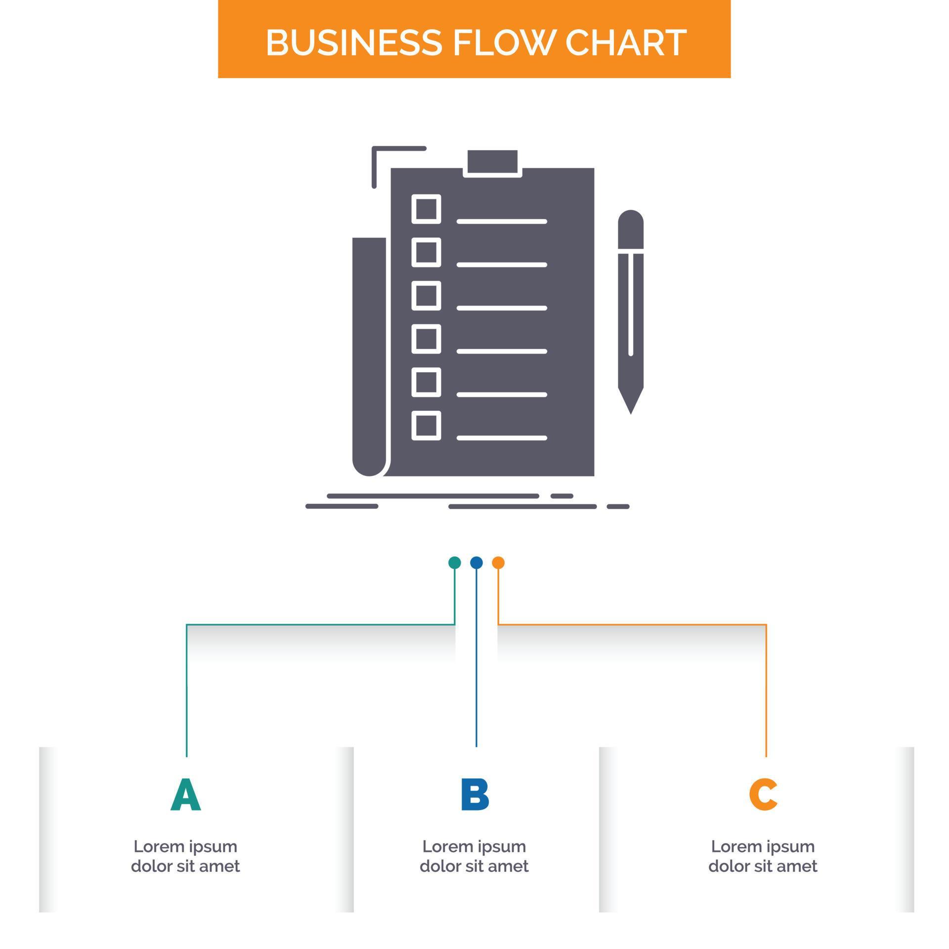 expertise. checklist. check. list. document Business Flow Chart Design with 3 Steps. Glyph Icon ...