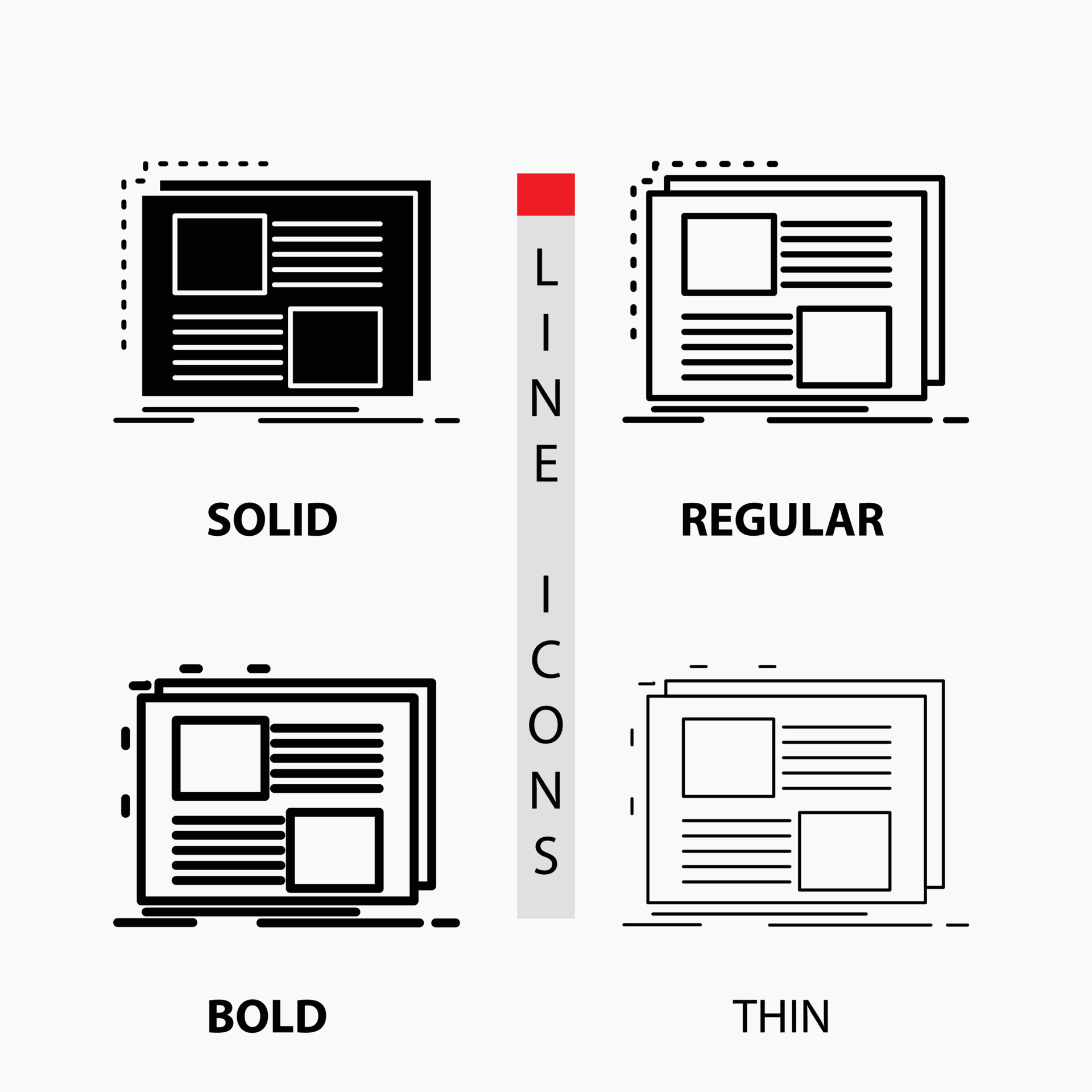 Content. design. frame. page. text Icon in Thin. Regular. Bold Line and Glyph Style. Vector ...