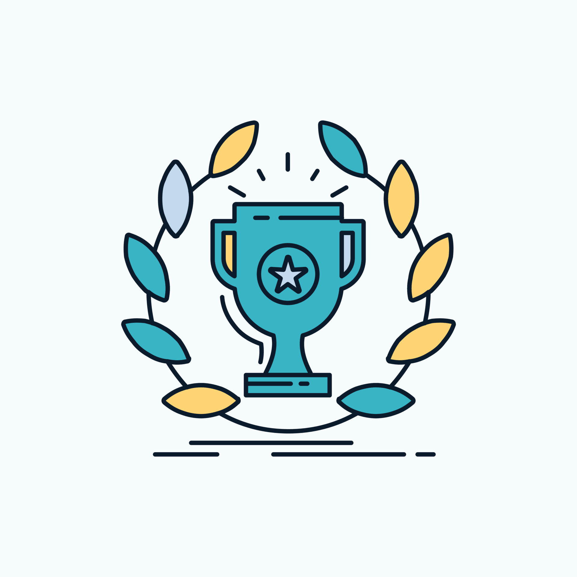 award. cup. prize. reward. victory Flat Icon. green and Yellow sign and ...