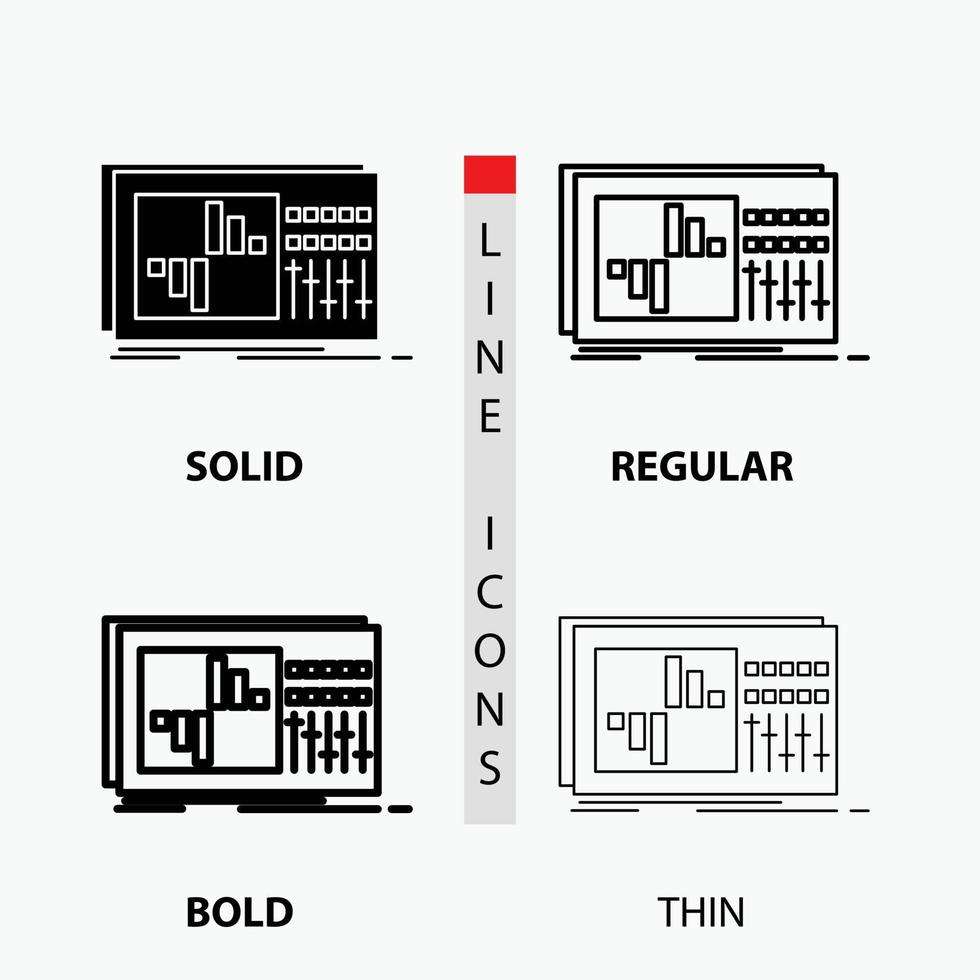 control. equalizer. equalization. sound. studio Icon in Thin. Regular. Bold Line and Glyph Style ...