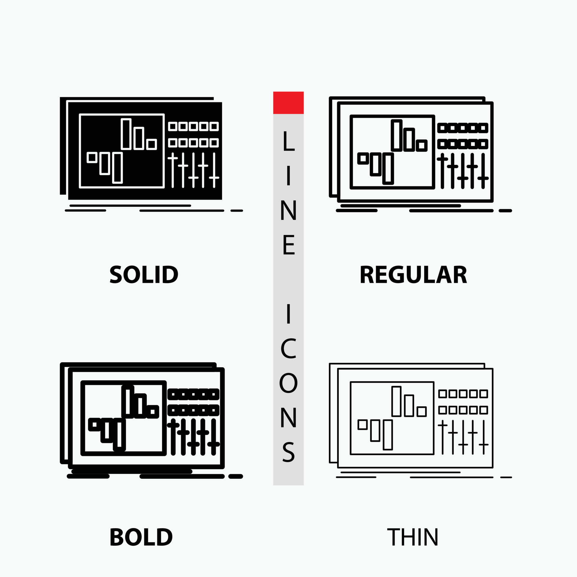 control. equalizer. equalization. sound. studio Icon in Thin. Regular. Bold Line and Glyph Style ...