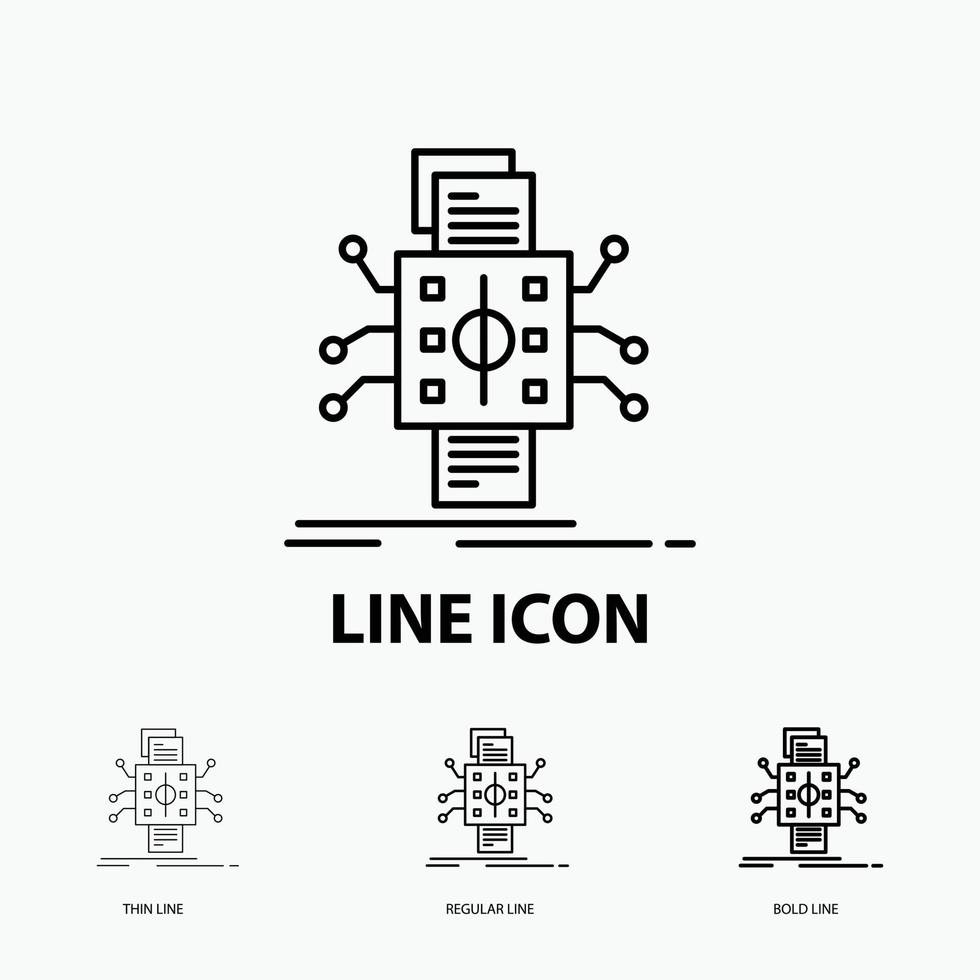 Analysis Data Datum Processing Reporting Icon In Thin Regular And Bold Line Style Vector
