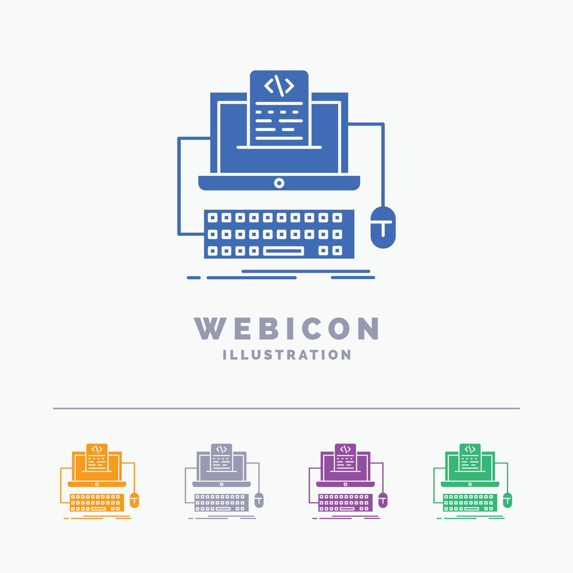 Code. coding. computer. monoblock. screen 5 Color Glyph Web Icon Template isolated on white ...