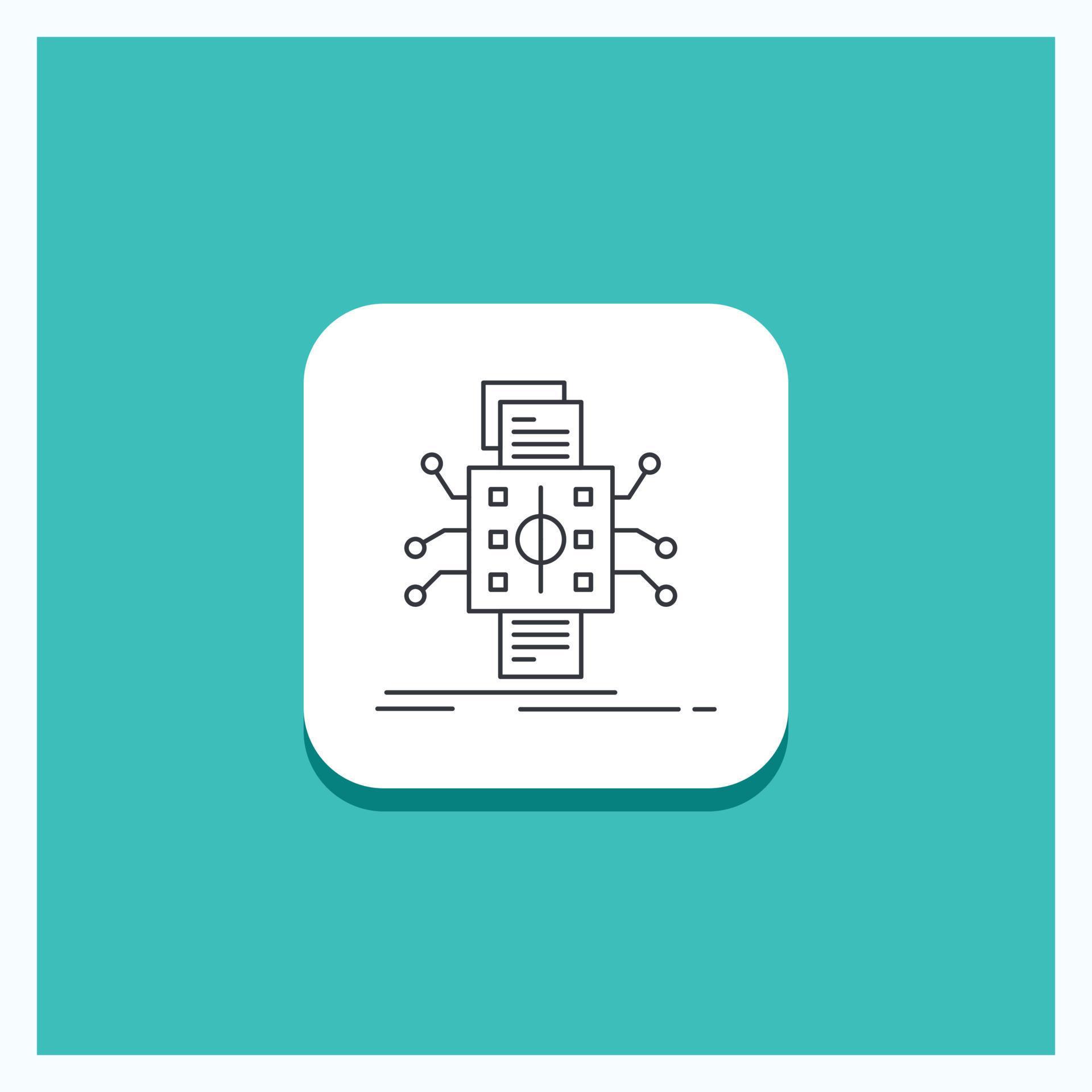 Round Button for Analysis. data. datum. processing. reporting Line icon Turquoise Background ...