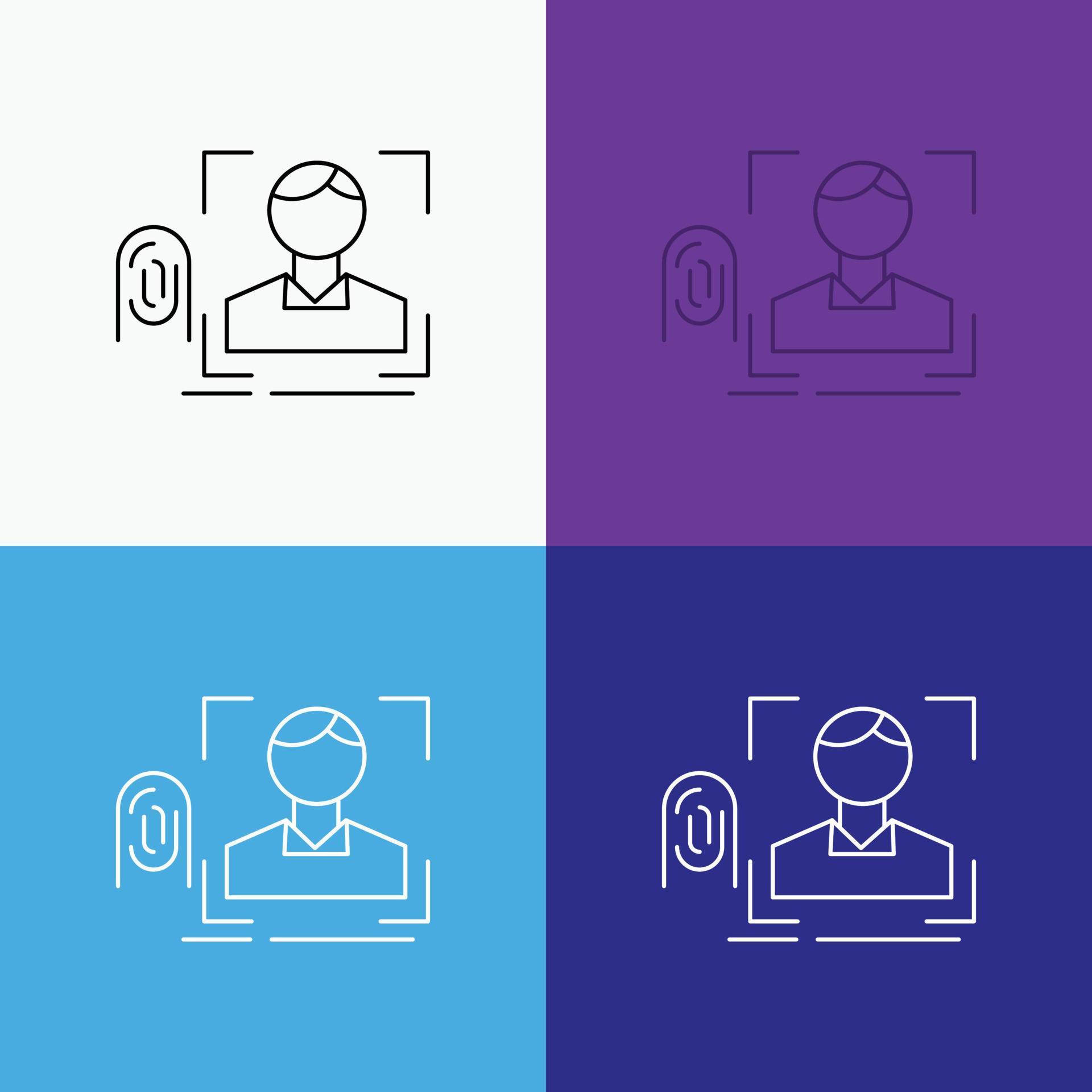 Finger Fingerprint Recognition Scan Scanning Icon Over Various Background Line Style Design