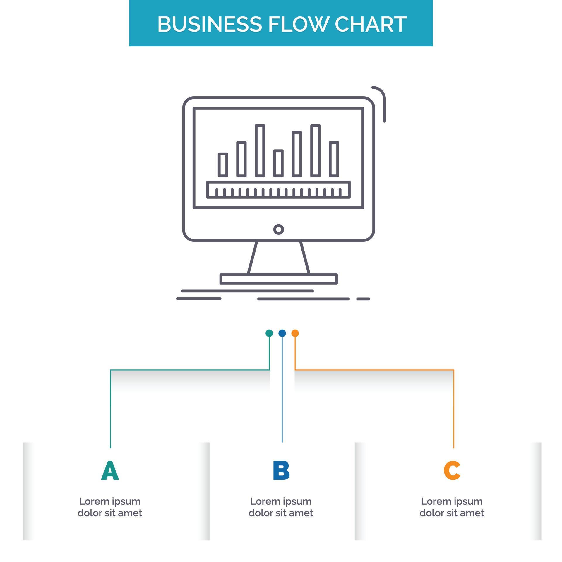 Analytics Processing Dashboard Data Stats Business Flow Chart Design With 3 Steps Line Icon