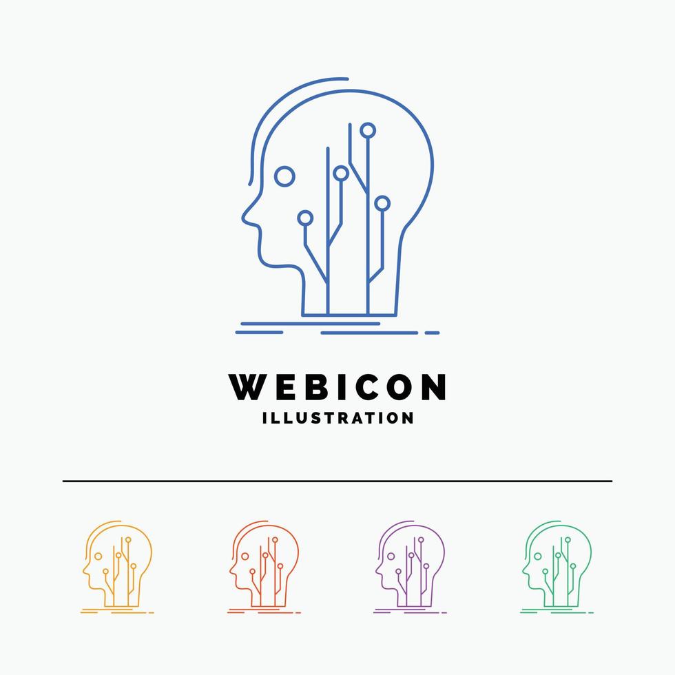 Data Head Human Knowledge Network 5 Color Line Web Icon Template Isolated On White Vector