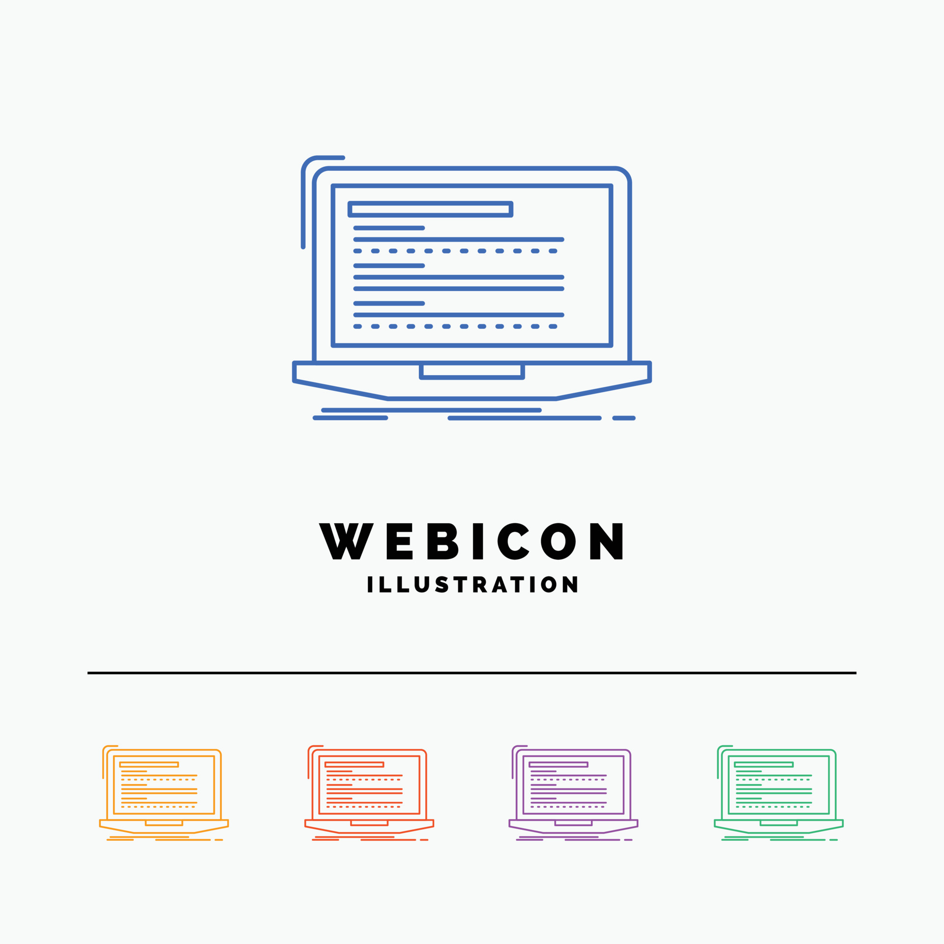 Code Coding Computer Monoblock Laptop 5 Color Line Web Icon Template Isolated On White