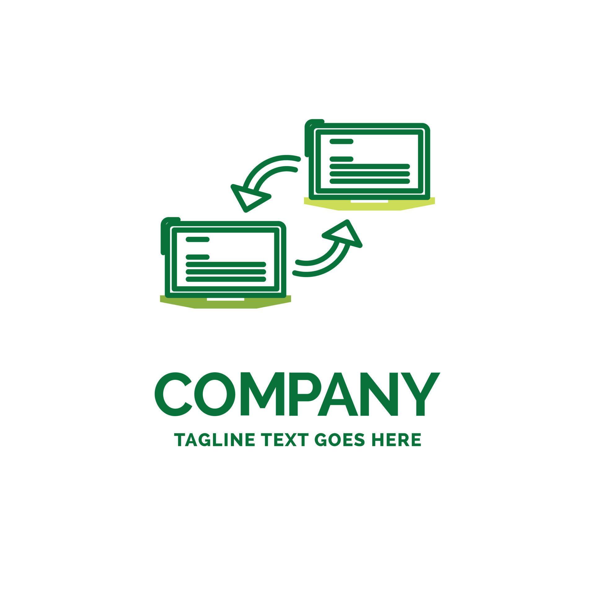 Computer. connection. link. network. sync Flat Business Logo template. Creative Green Brand Name ...