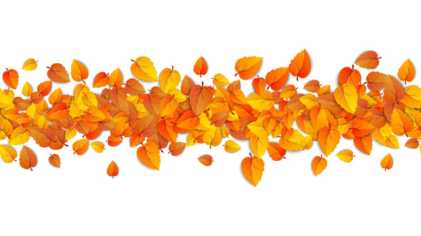 Seamless Autumn Leaves Horizontal Banner Isolated On White Background