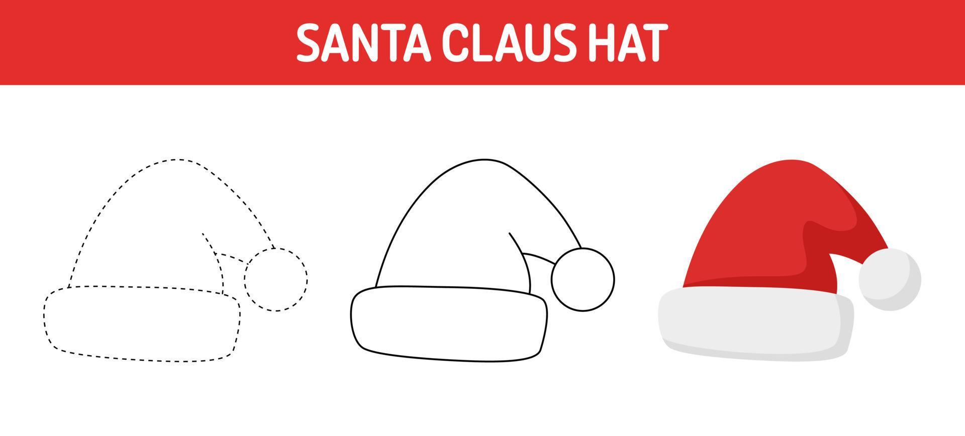 Santa Hat tracing and coloring worksheet for kids 13037801 Vector Art ...