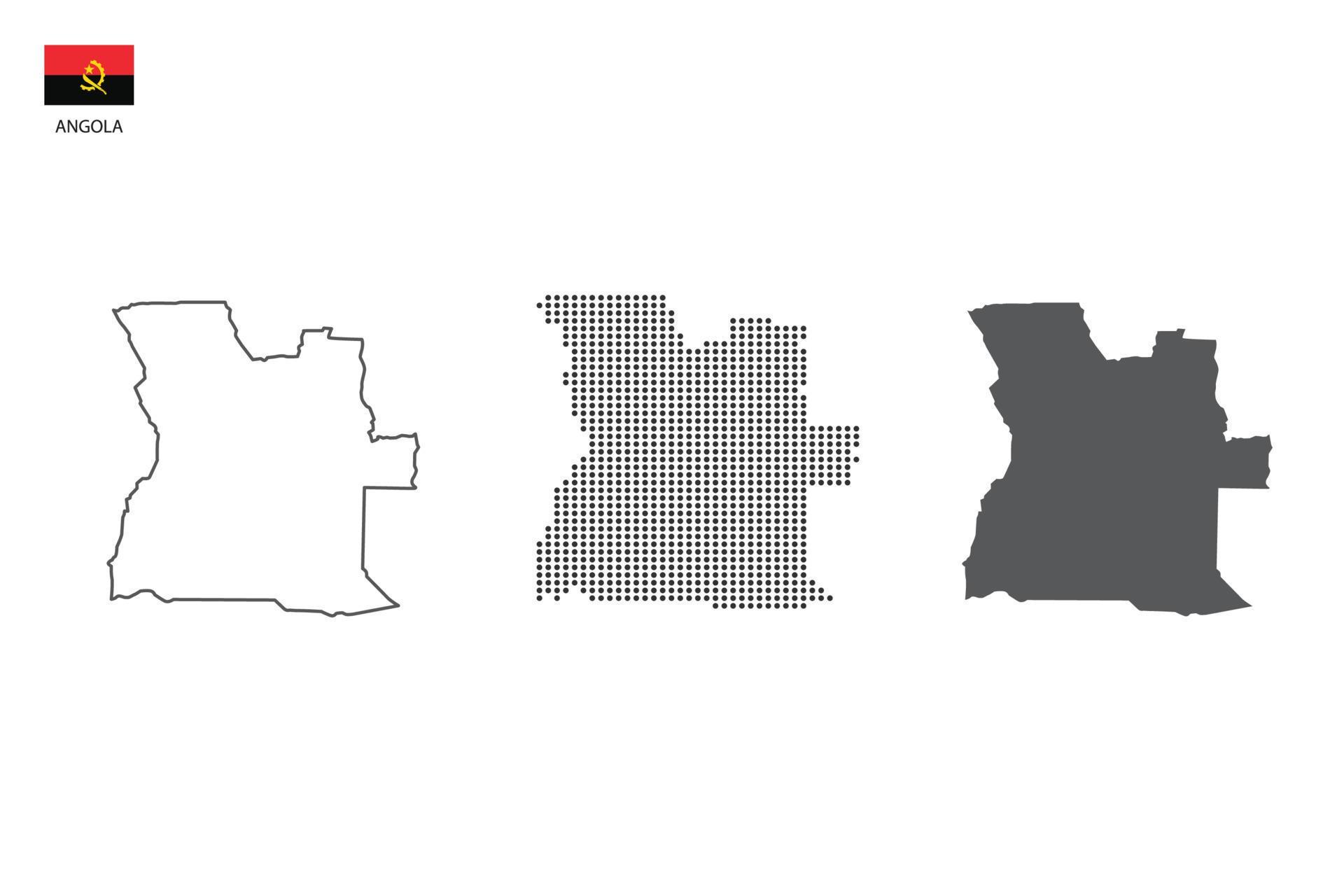 3 versions of Angola map city vector by thin black outline simplicity style, Black dot style and ...