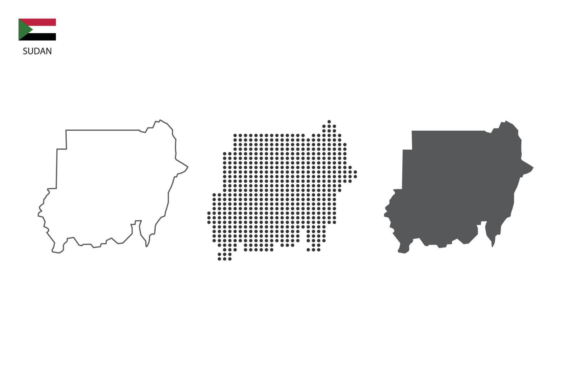 3 versions of Sudan map city vector by thin black outline simplicity ...