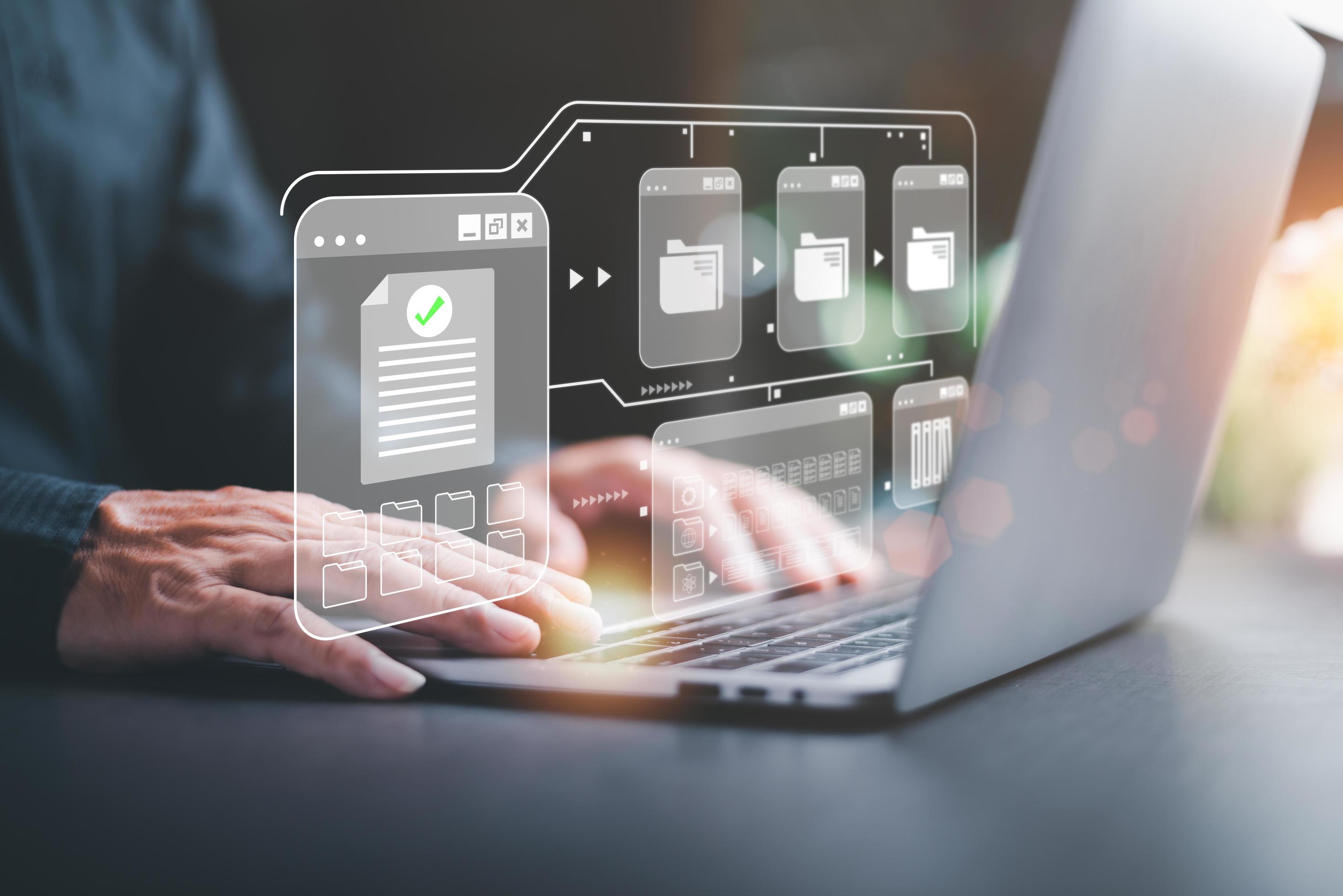 document and database management concept. record keeping database technology file access ...