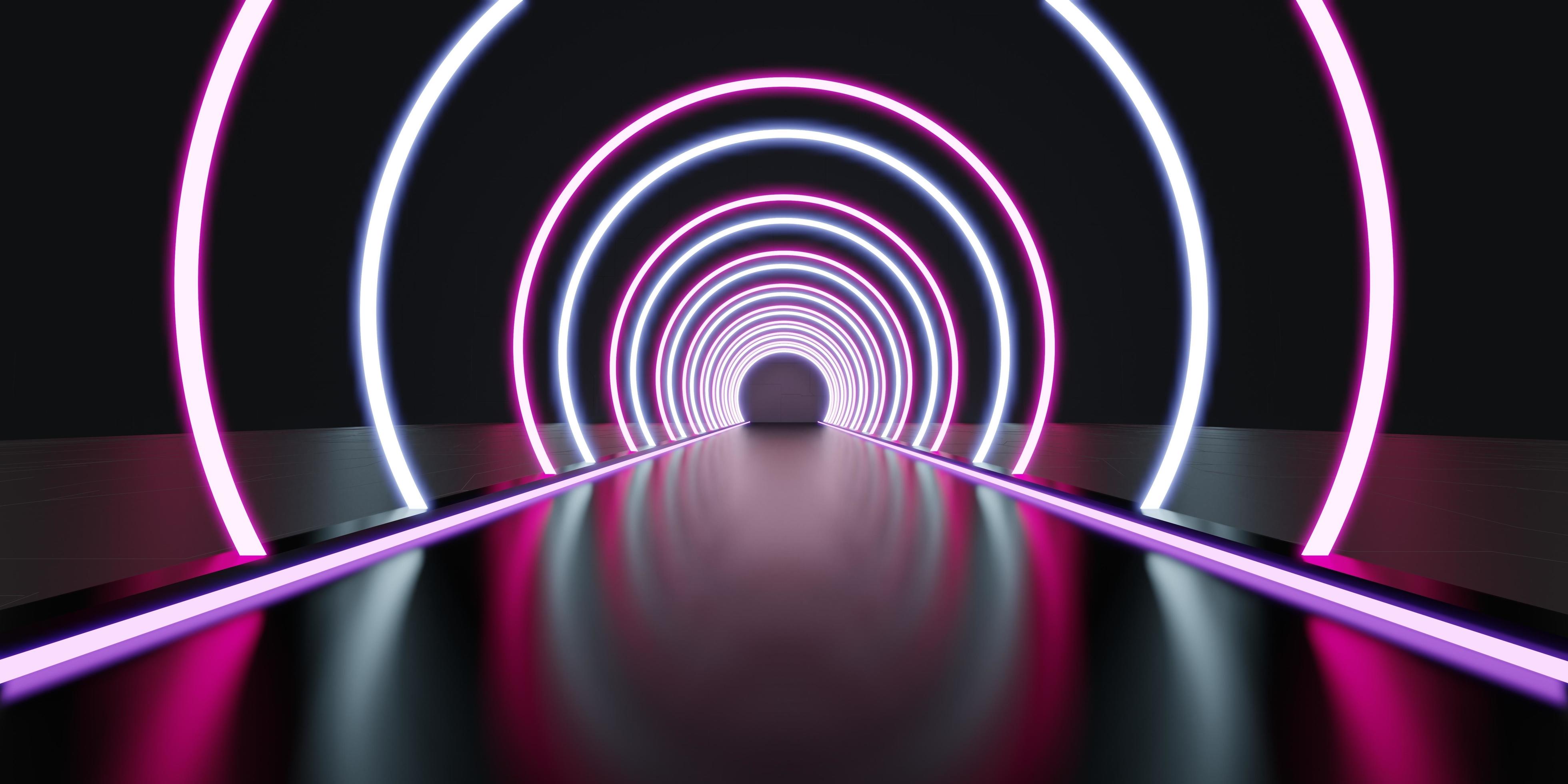 Abstract tunnel corridor with rays of light and new highlights Abstract background neon Scene ...
