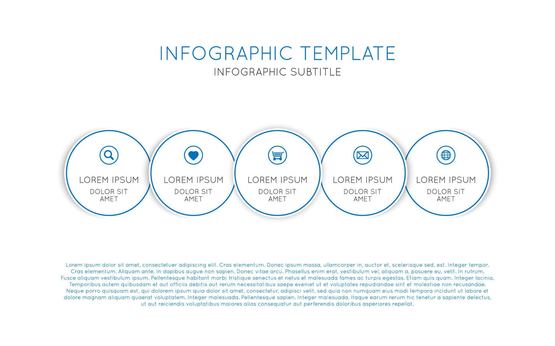 Vector infographic template with five white circles with blue edges and ...