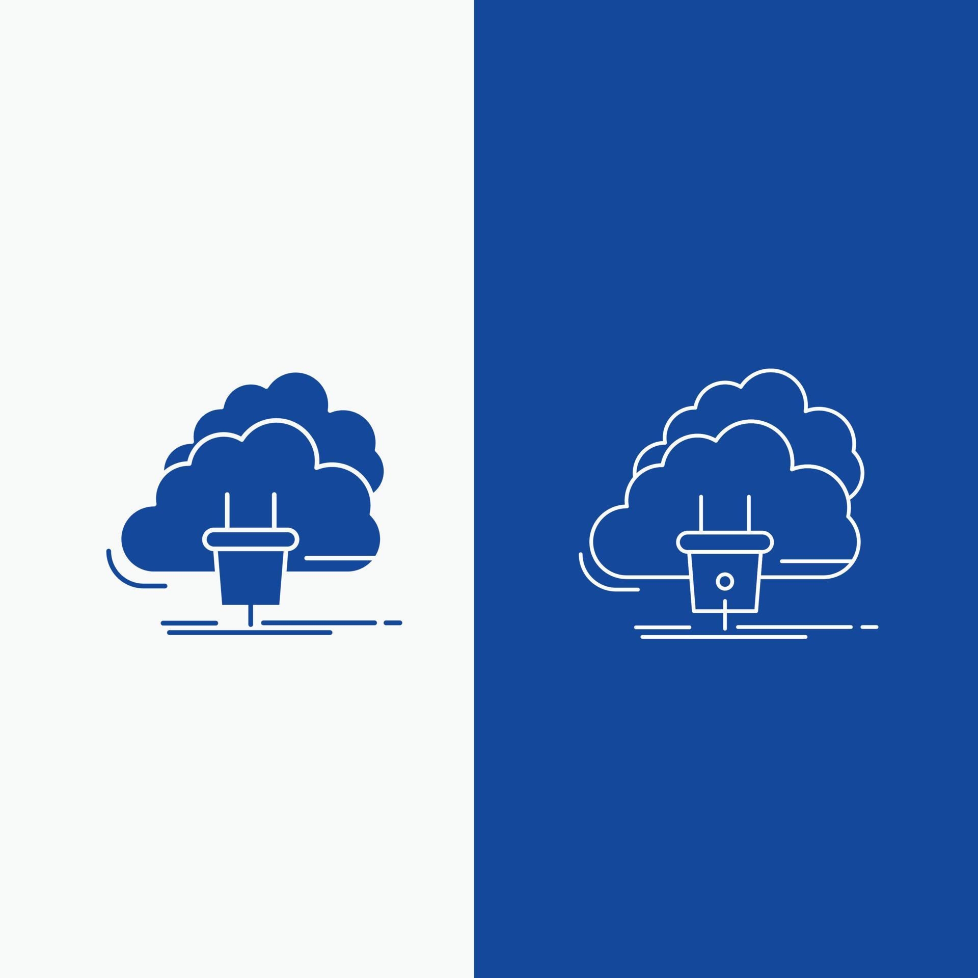 Cloud. connection. energy. network. power Line and Glyph web Button in Blue color Vertical ...