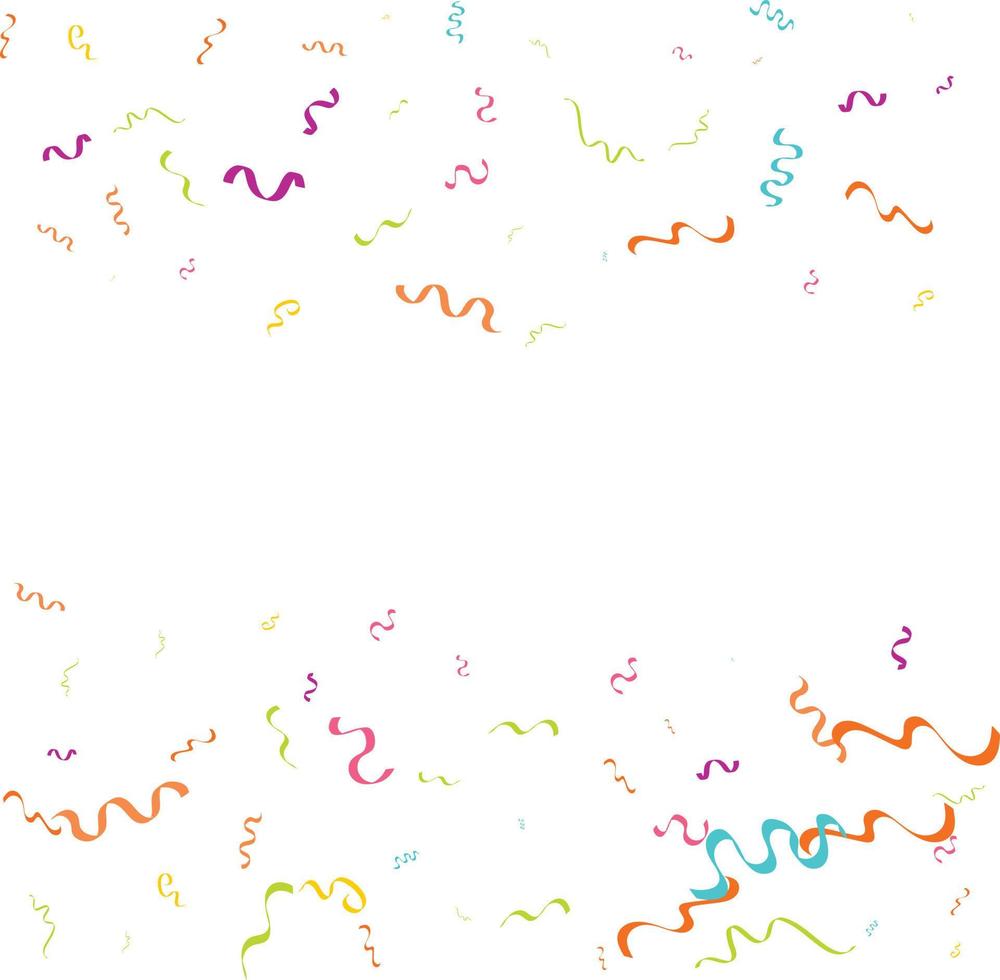 Vector abstract White Background with many falling tiny colorful confetti pieces and ribbon ...