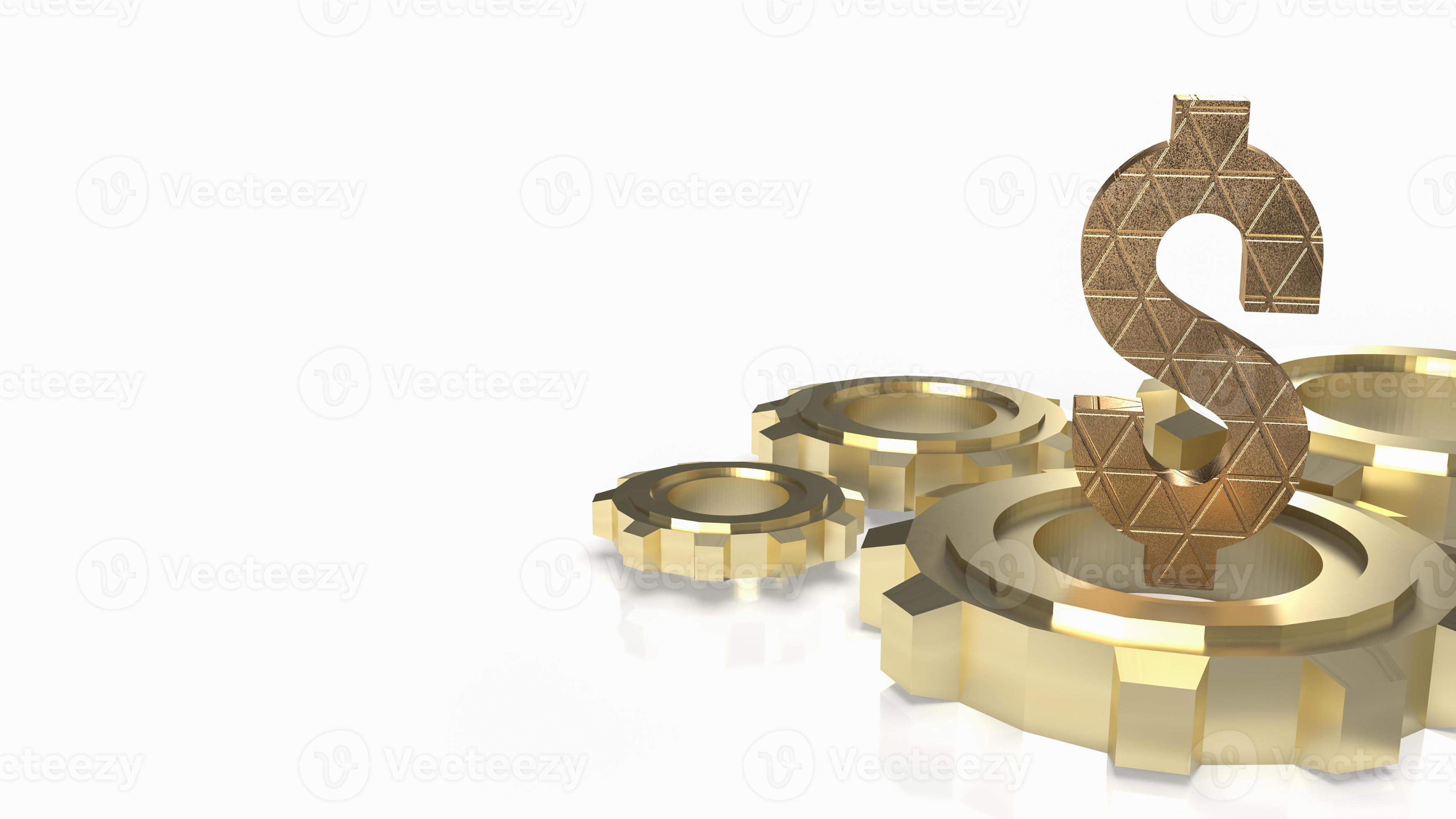 The Gold Dollar Symbol And Gear On White Background For Business
