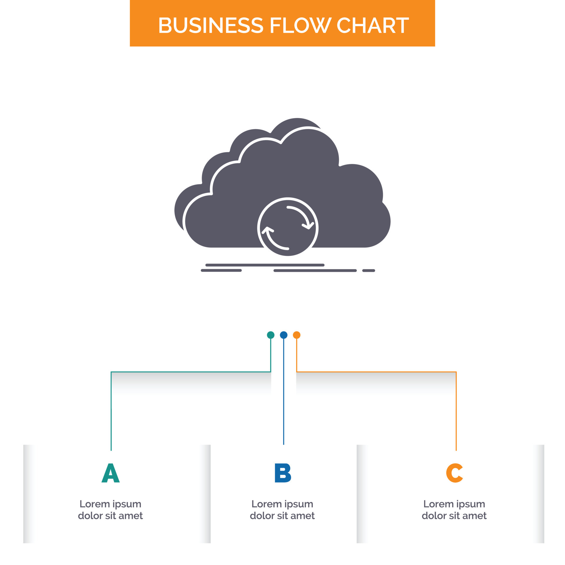 Cloud Syncing Sync Data Synchronization Business Flow Chart Design With 3 Steps Glyph Icon