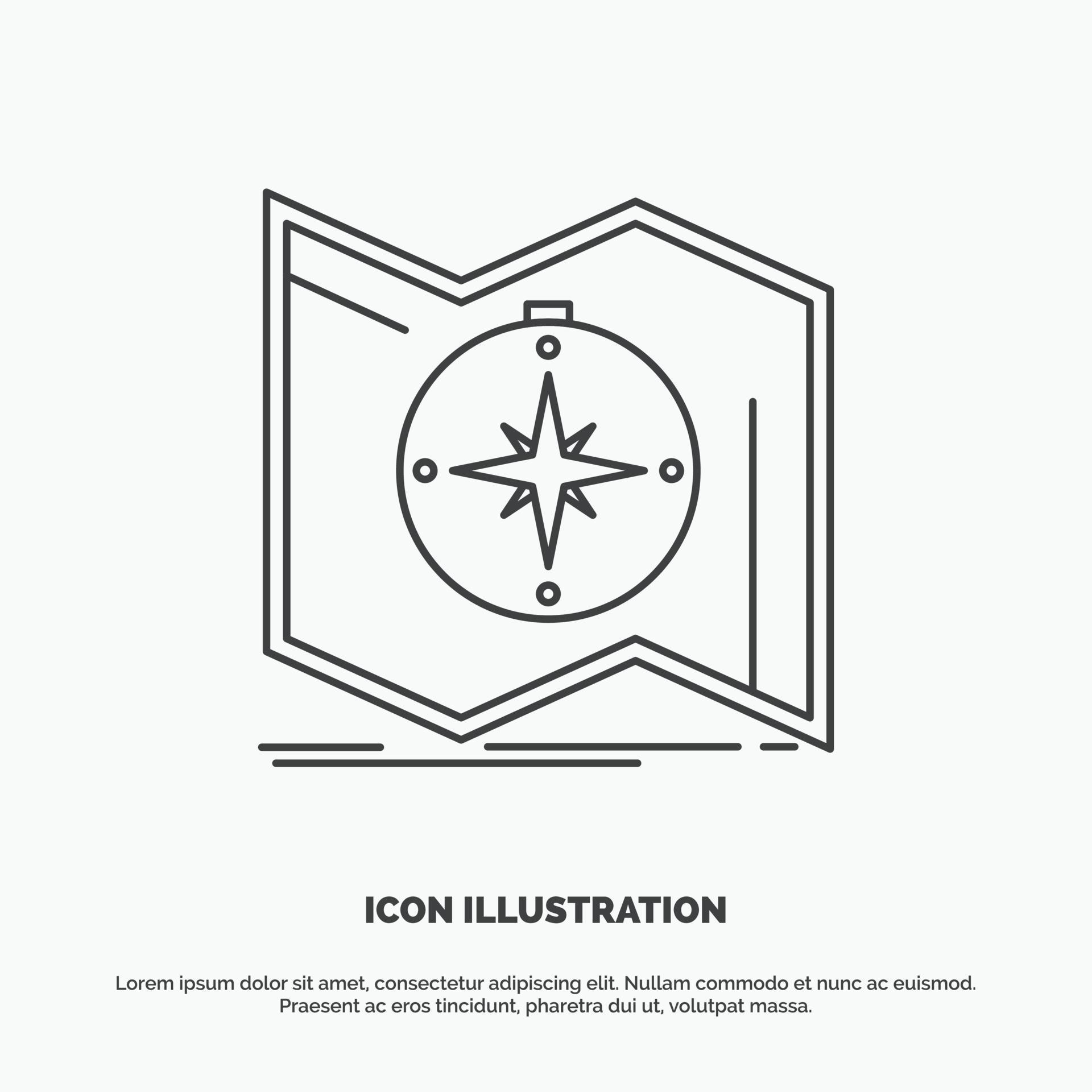 Direction Explore Map Navigate Navigation Icon Line Vector Gray