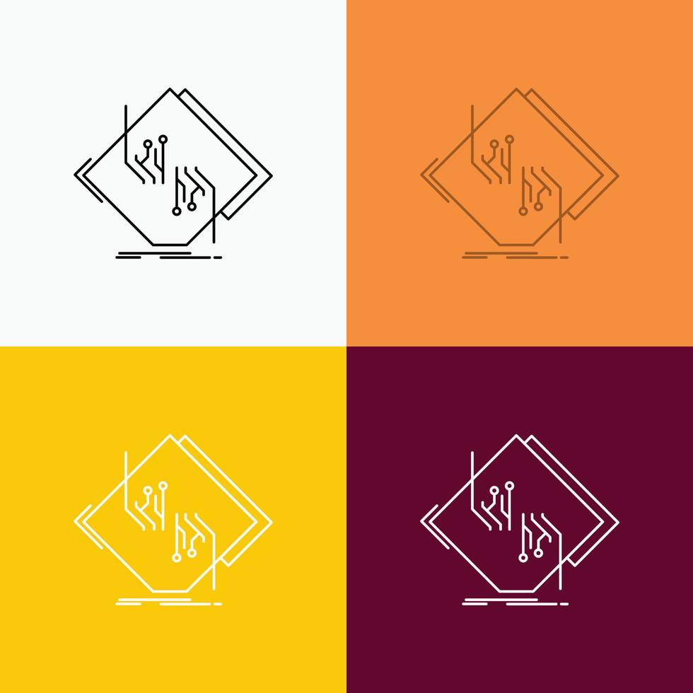 Board Chip Circuit Network Electronic Icon Over Various Background Line Style Design