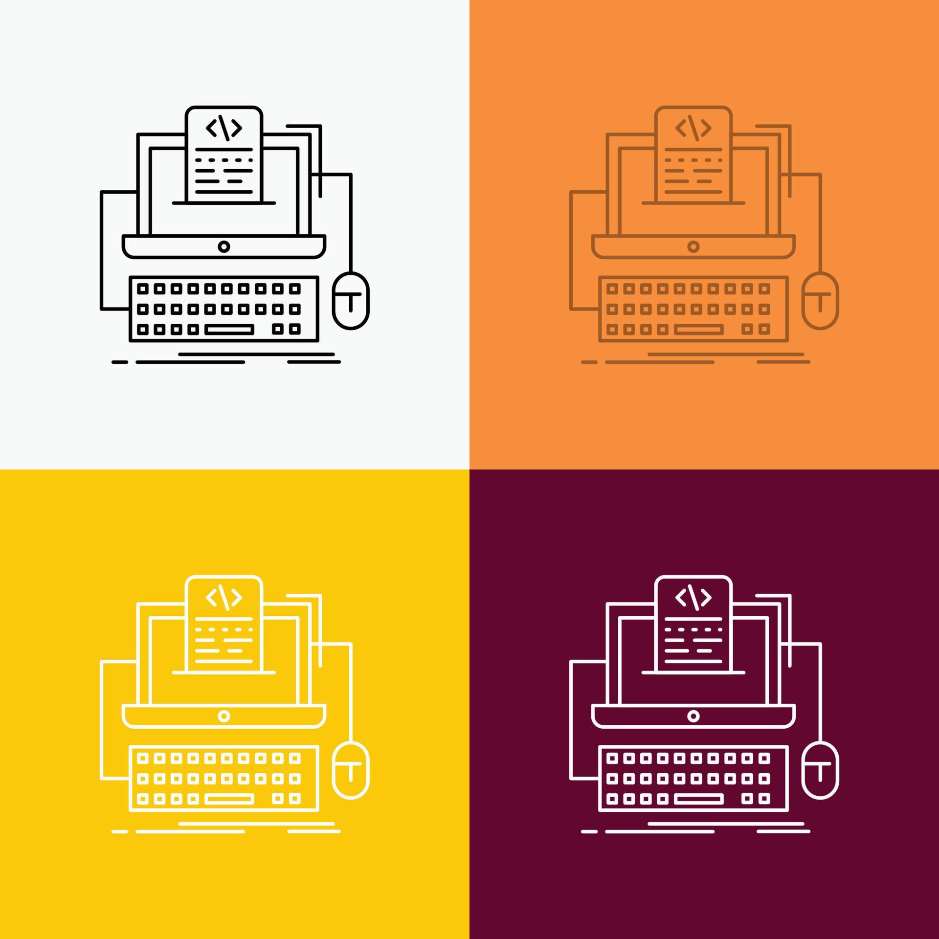 Code Coding Computer Monoblock Screen Icon Over Various Background Line Style Design