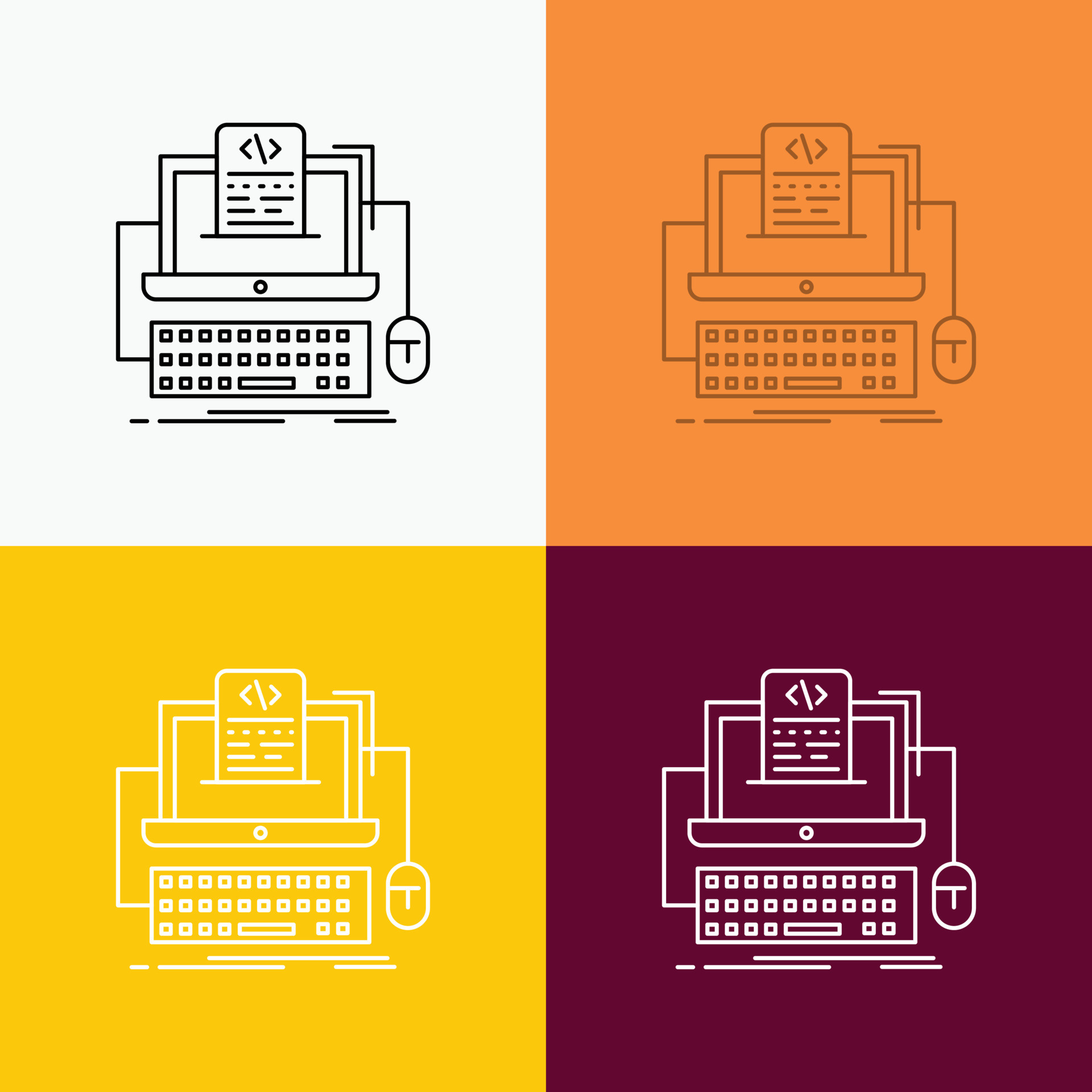 Code Coding Computer Monoblock Screen Icon Over Various Background Line Style Design