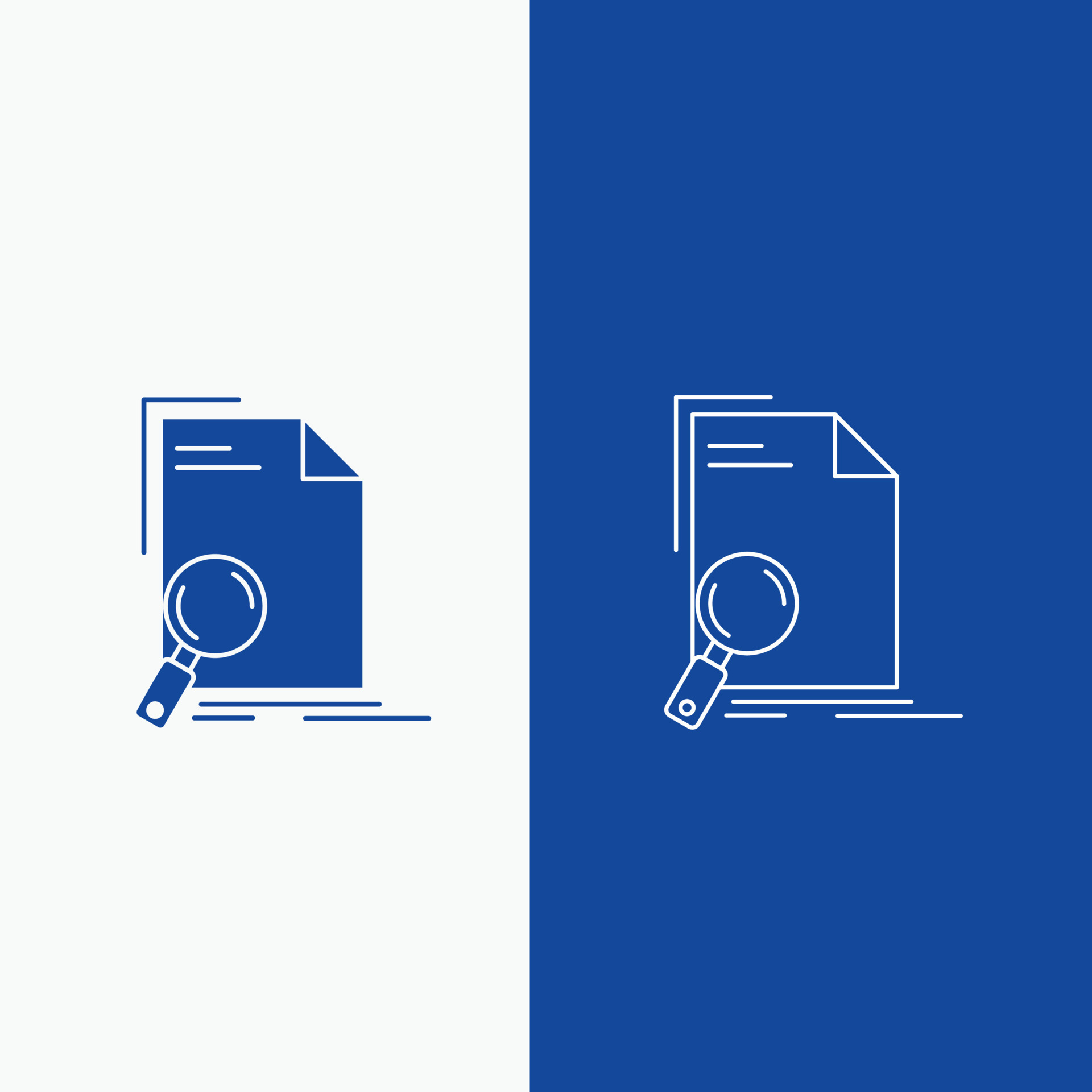 Analysis. document. file. find. page Line and Glyph web Button in Blue color Vertical Banner for ...